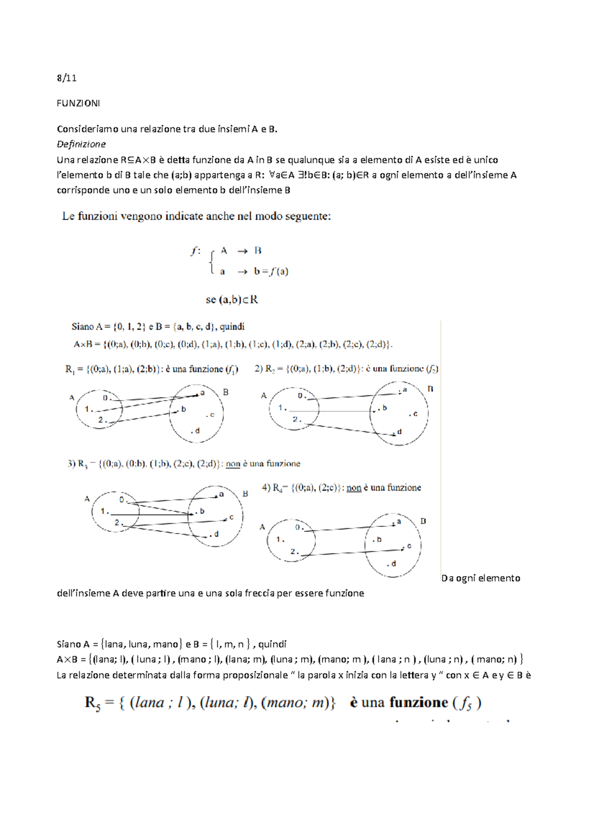 Matematica 2 - 8/ FUNZIONI Consideriamo una relazione tra due insiemi A ...