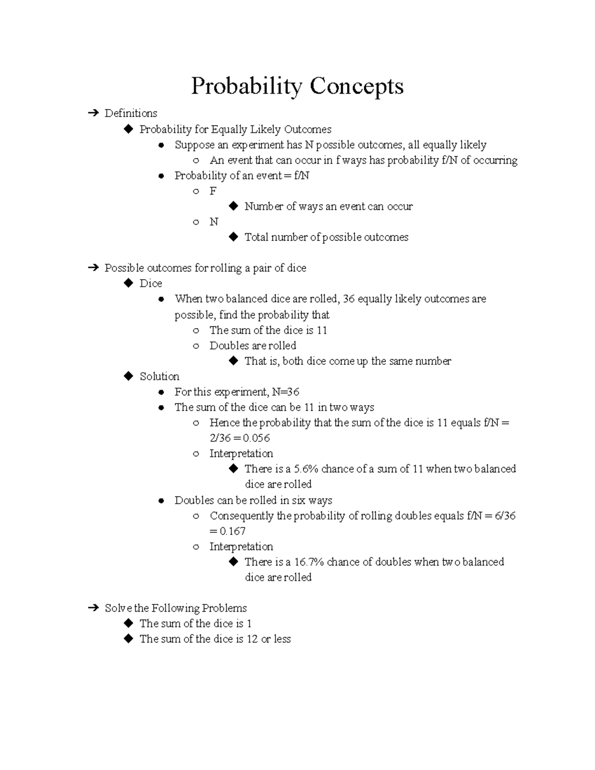 Probability Concepts - Interpretation There is a 5% chance of a sum of ...