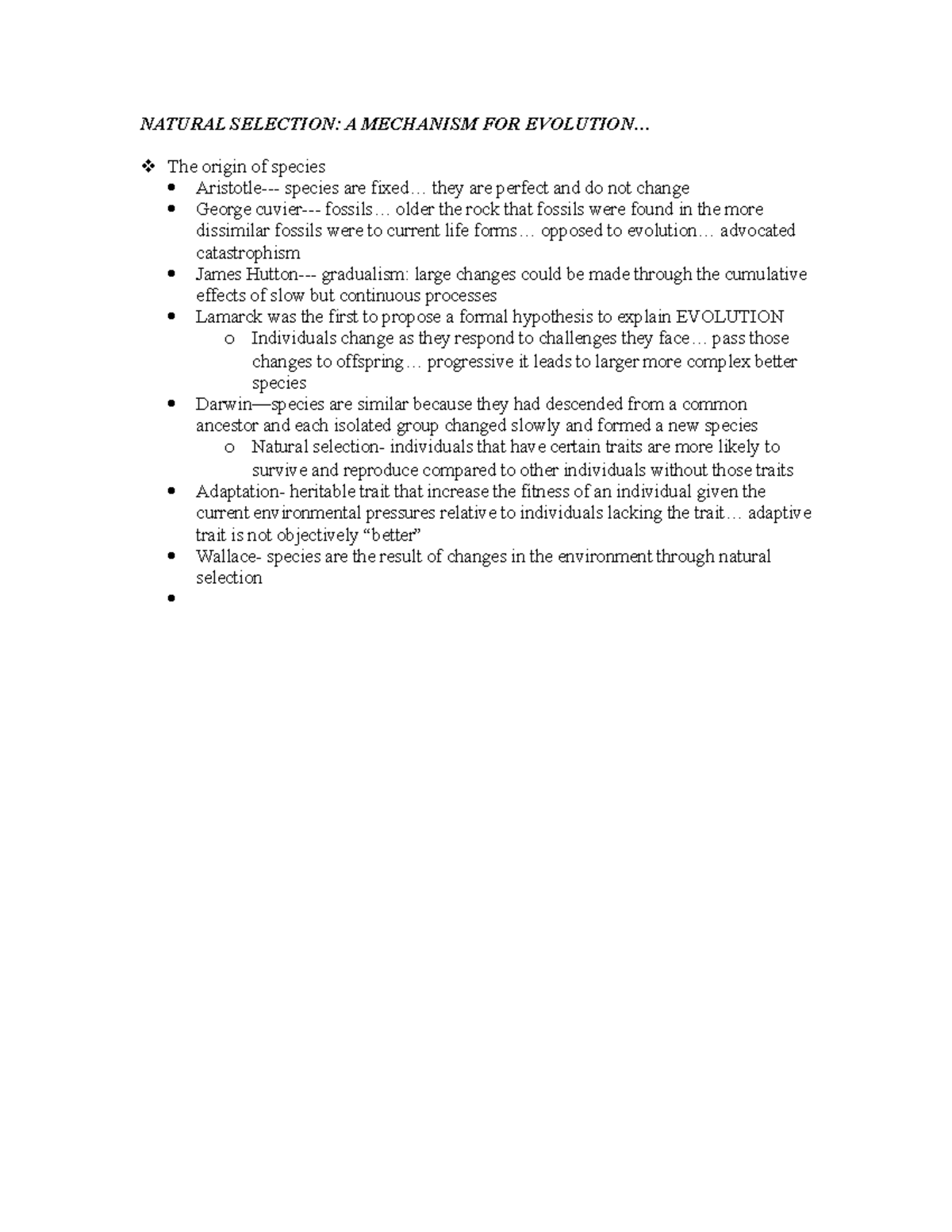 Natural Selection - Lecture notes 4 - NATURAL SELECTION: A MECHANISM ...