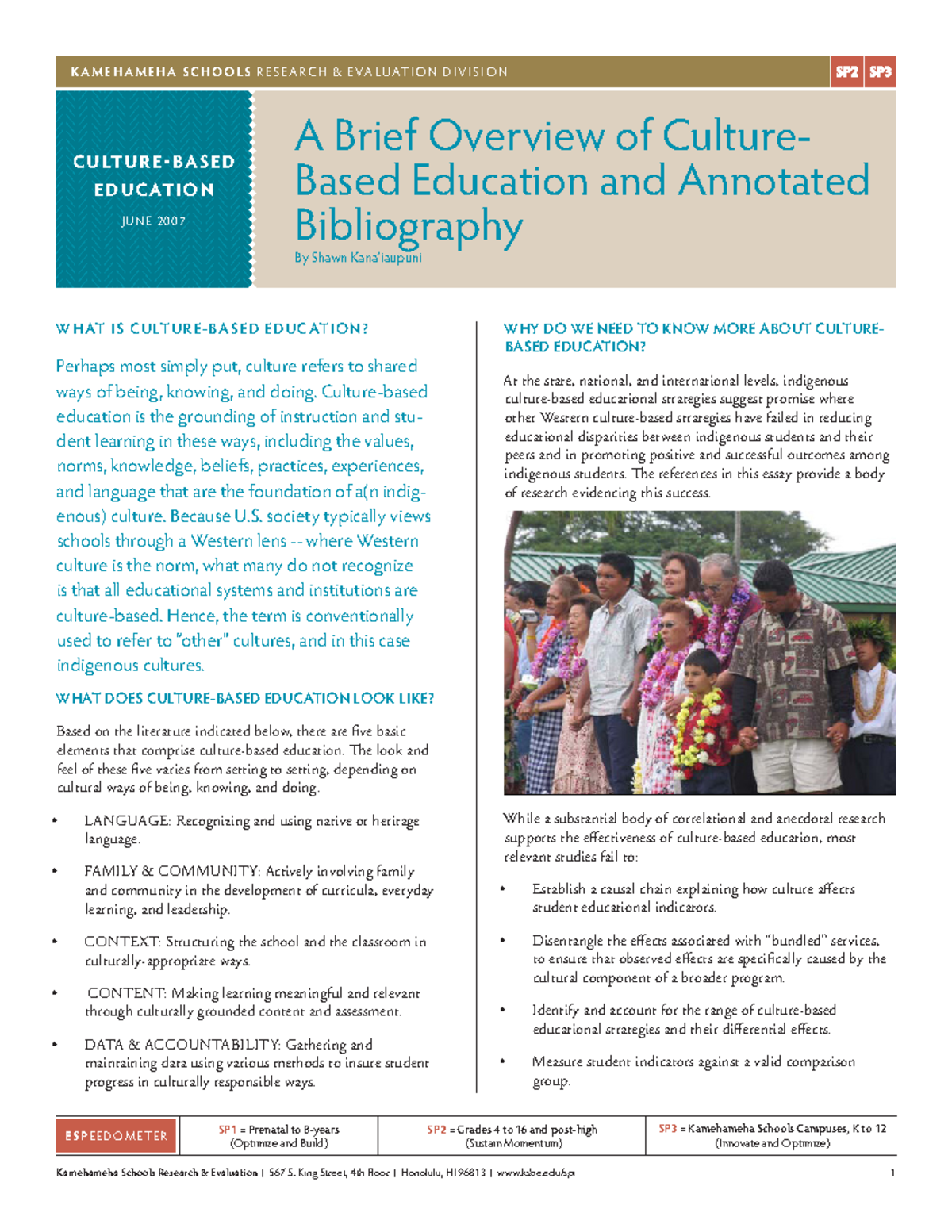 A Brief Overview of Culture Based Education - sP1 = Prenatal to 8-years ...