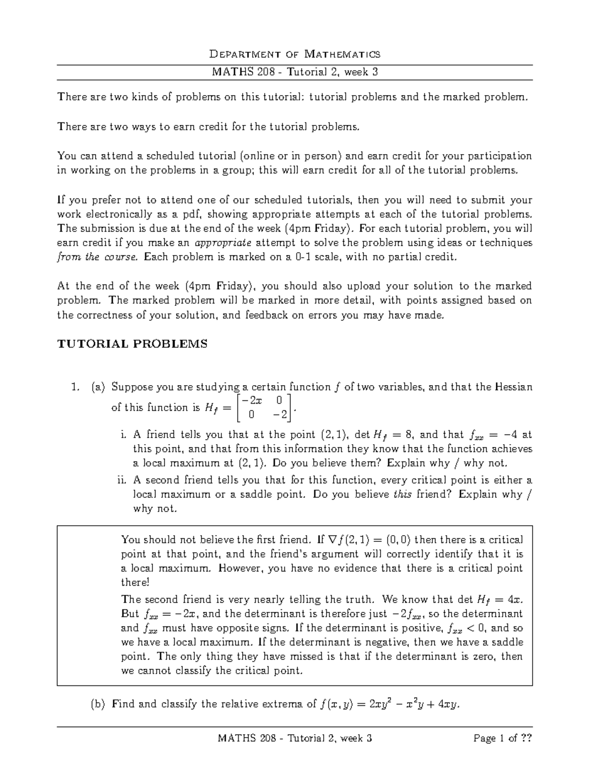 Maths 208 - Tutorial 2 Questions + Answers - Department of Mathematics ...