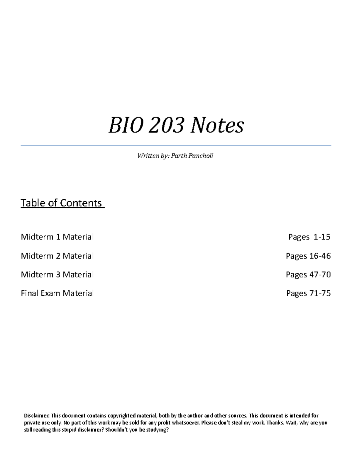 BIO 203 Notes - BIO 203 Notes Written by: Parth Pancholi Table of ...