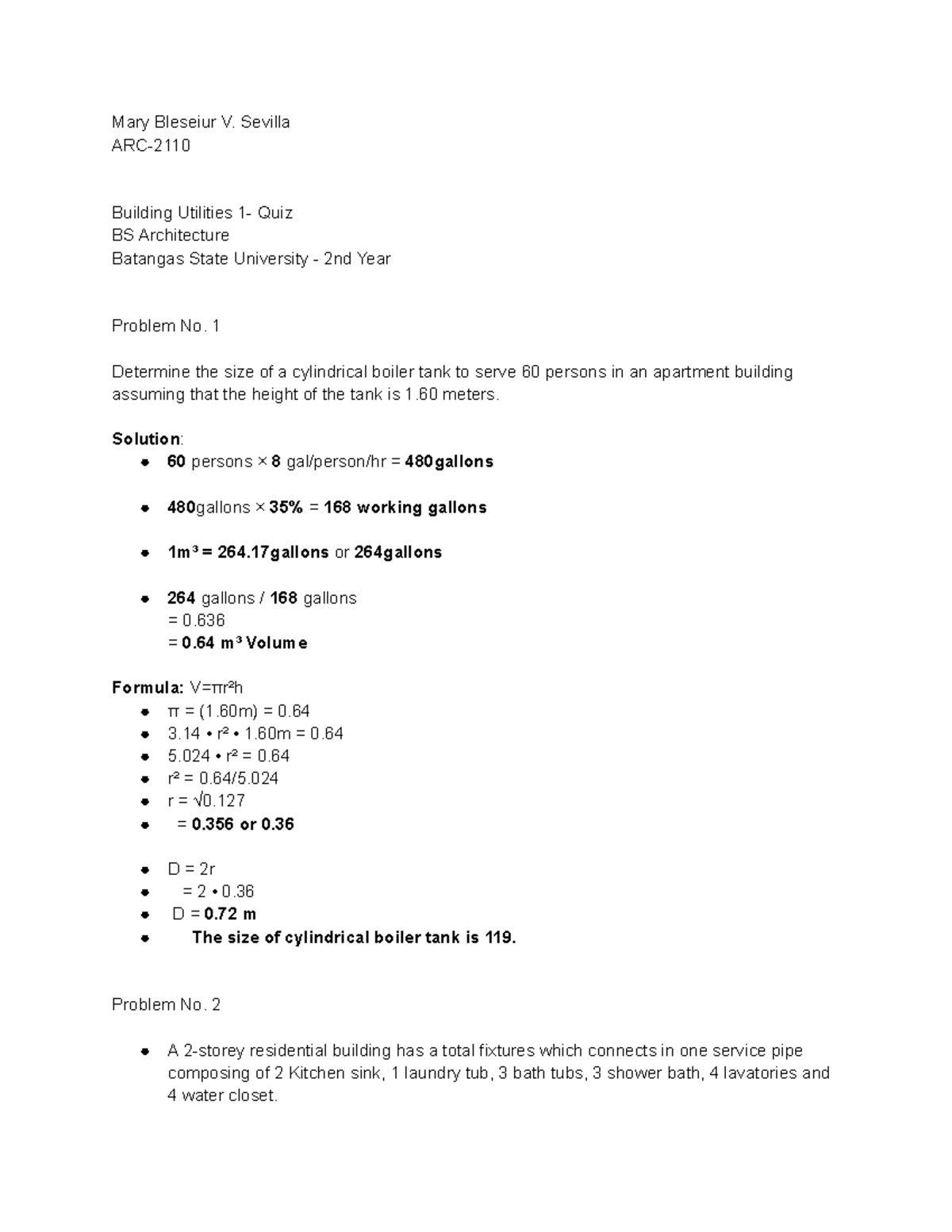 Building Utilities 1- Quiz BS Architecture Batangas State University ...