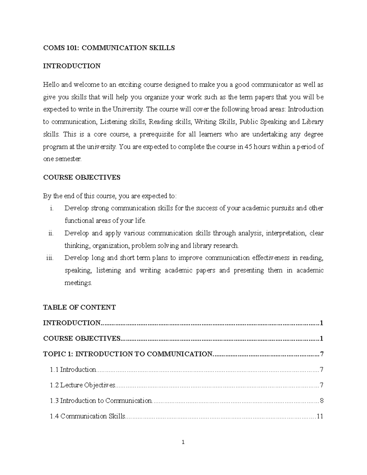 COMS 101. introduction to communication skills docx - COMS 101 ...