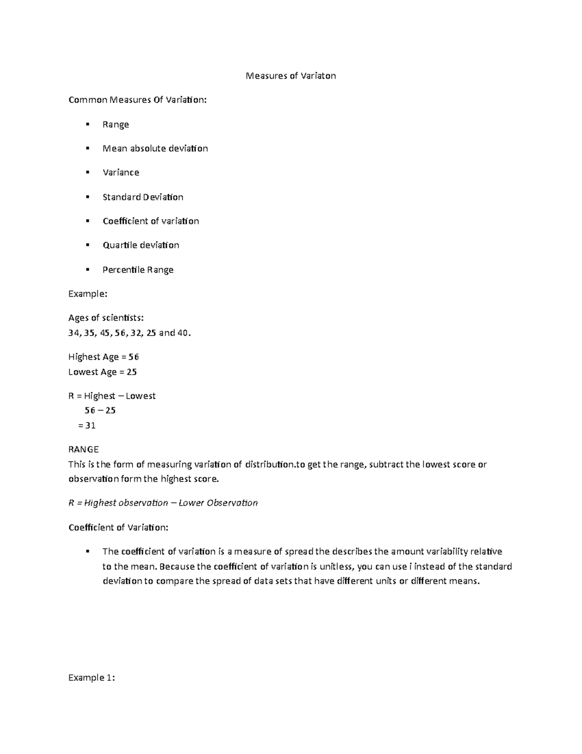 Measures of Variaton - Measures of Variaton Common Measures Of ...
