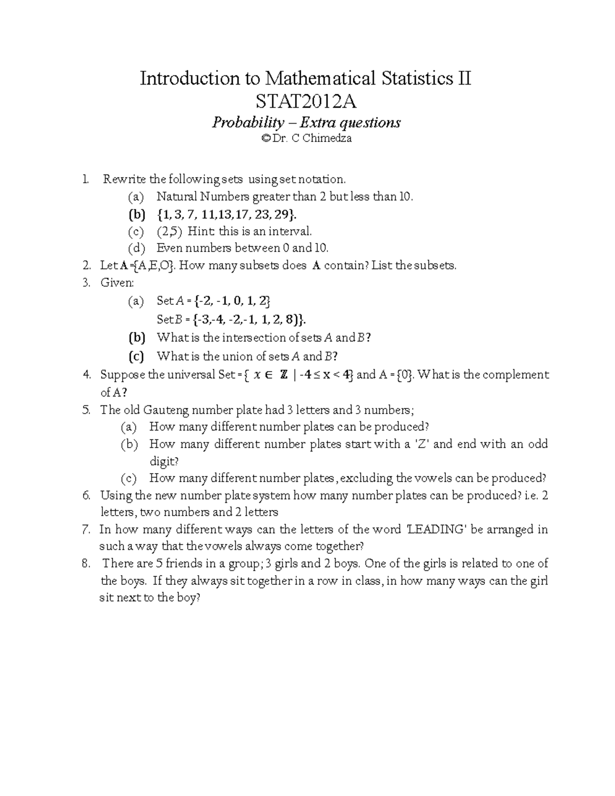 Extra questions Probability 2022 - Introduction to Mathematical ...