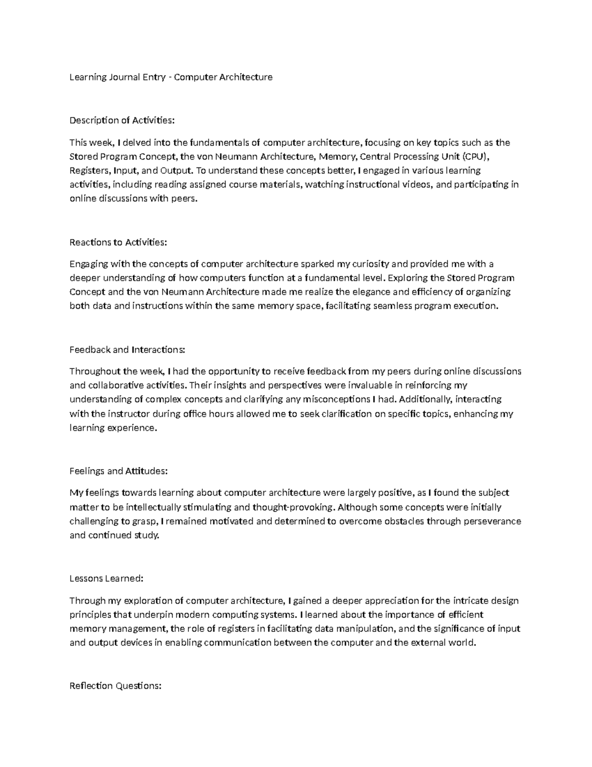 Learning Journal Entry.docx Learning Journal Entry - Computer ...