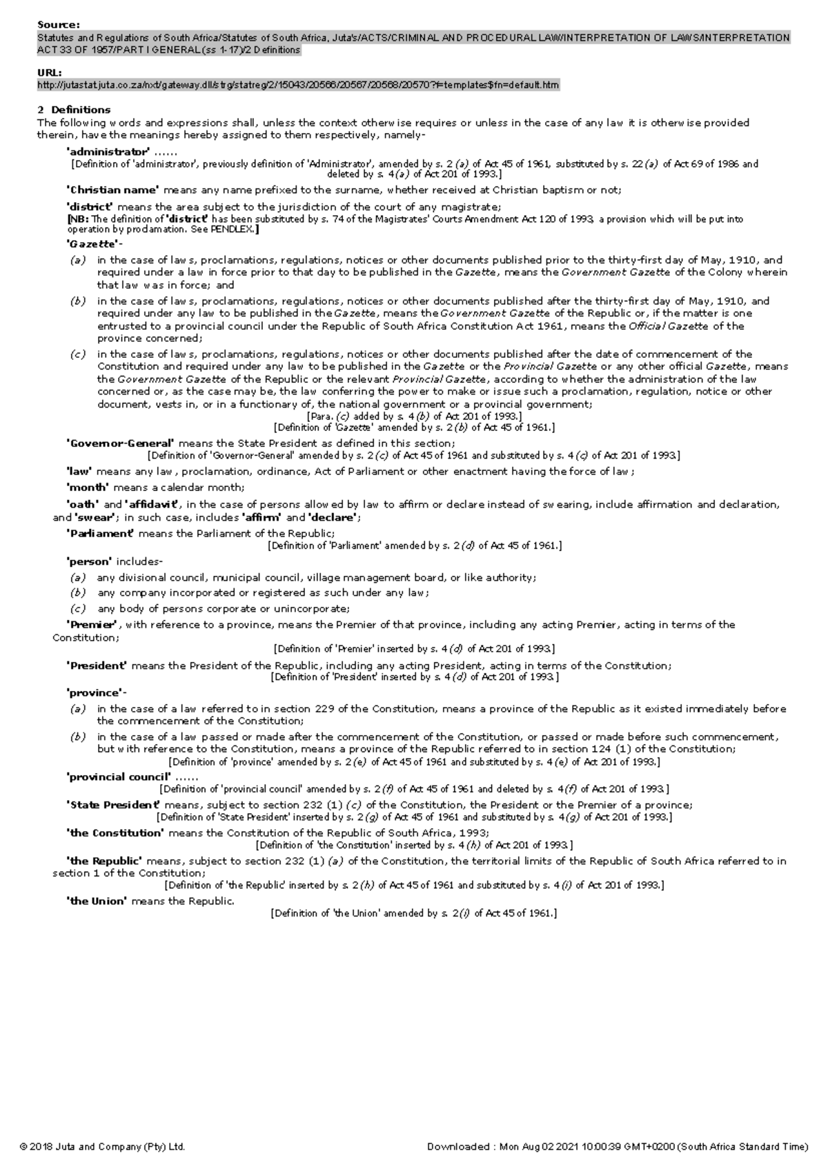 Interpretations ACT Section 2 - Source: - Studocu