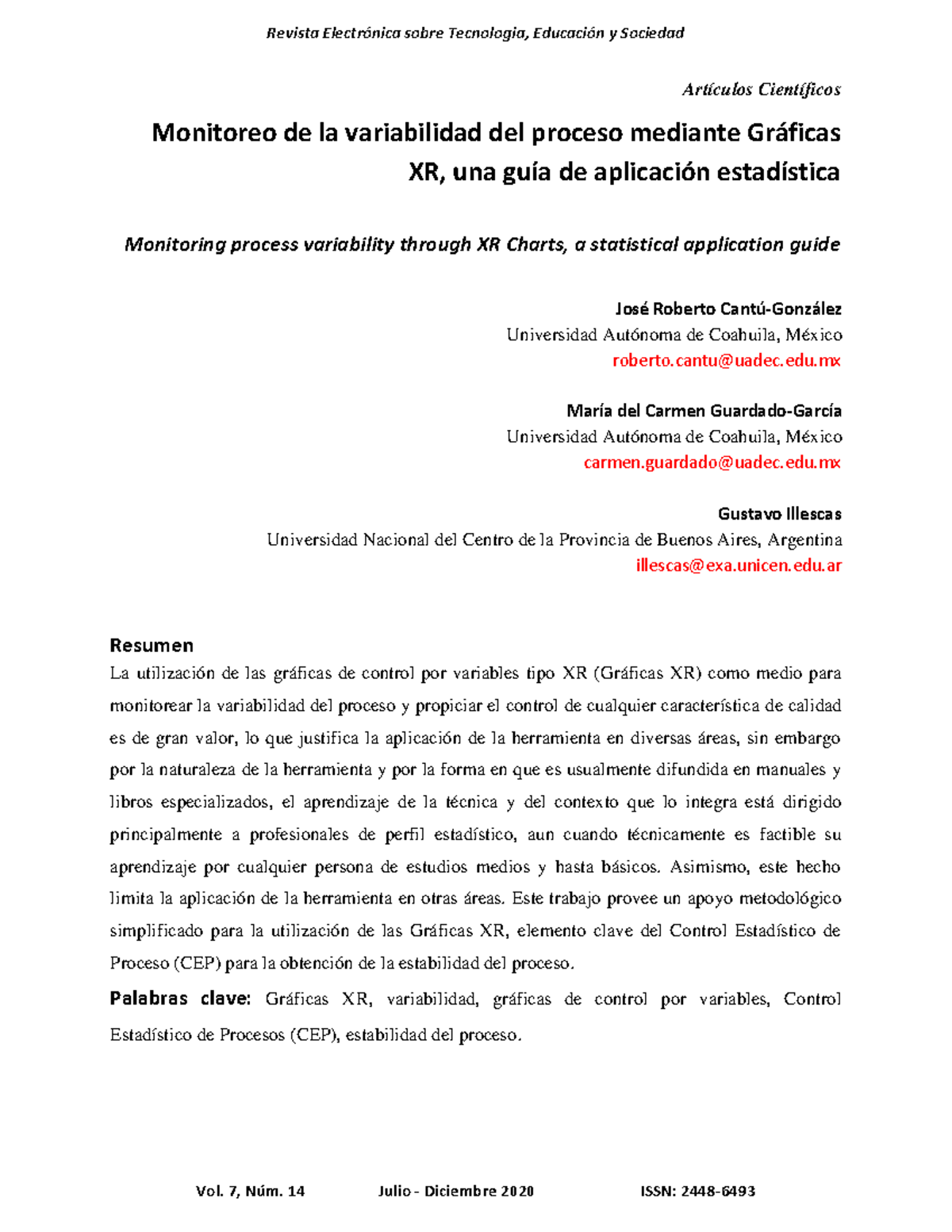 Grafico X-R - Artículos Científicos Monitoreo de la variabilidad del proceso mediante Gr·ficas ...