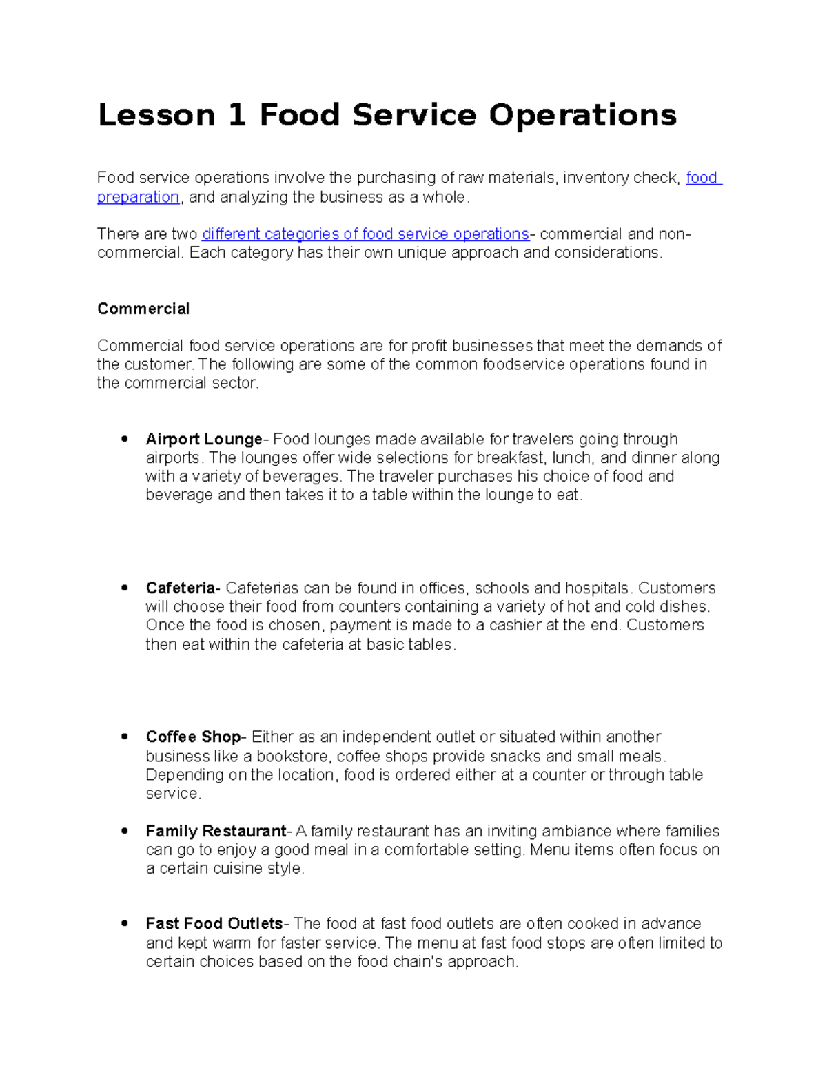 Food Beverages Module - thank you - Lesson 1 Food Service Operations ...