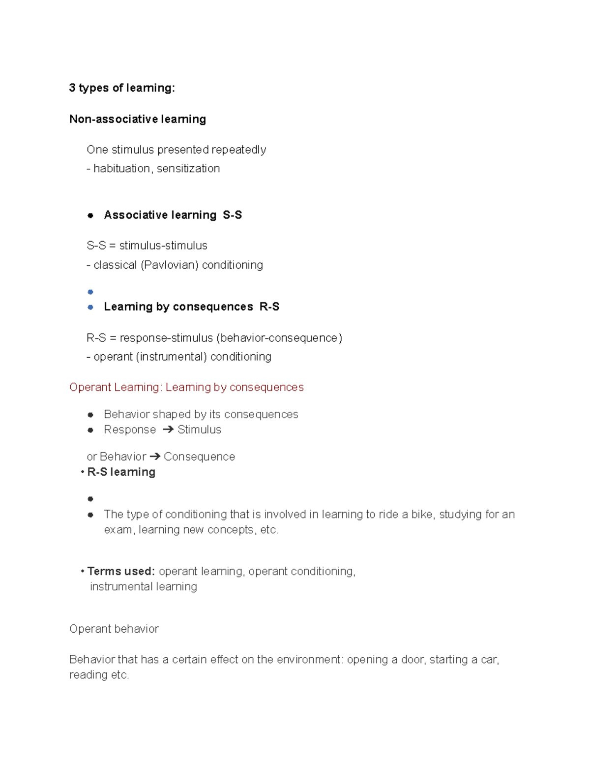 Psy testing 3 - Notes on types of learning. - 3 types of learning: Non ...