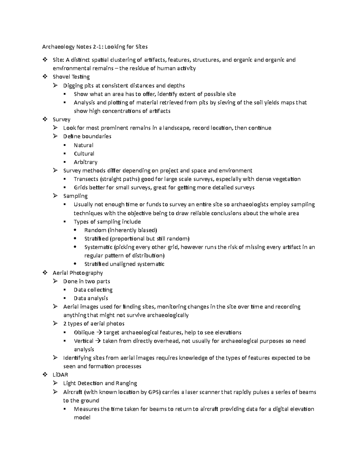 Archaeology Notes 2-1 - Lecture titled "Looking for sites ...