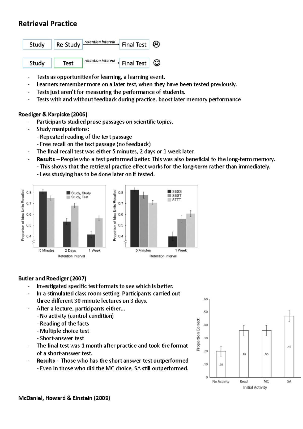 Retrieval Practice - lecture notes - Retrieval Practice Tests as ...
