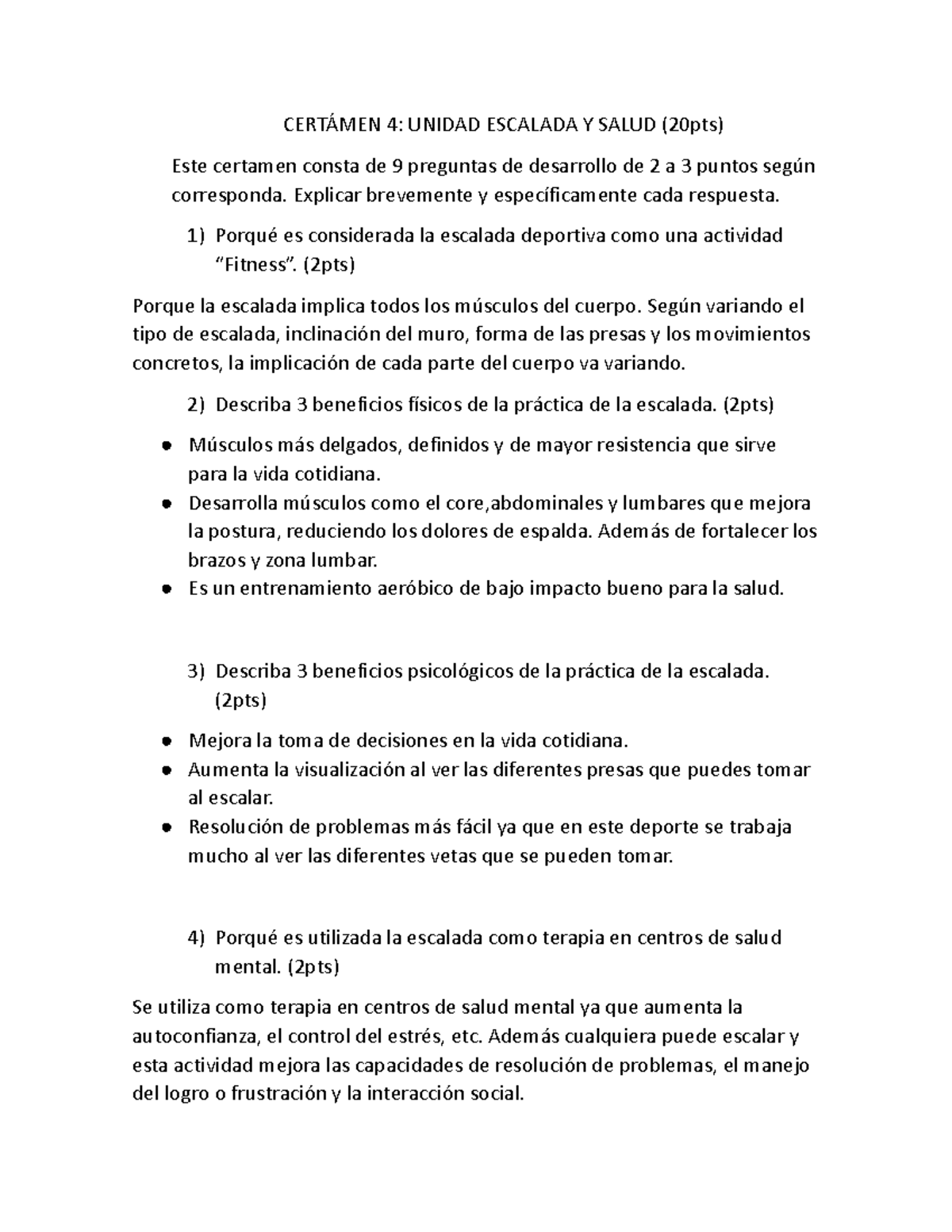 Certámen 4 Unidad Escalada y Salud Benjamin Gallegos - CERTÁMEN 4 ...