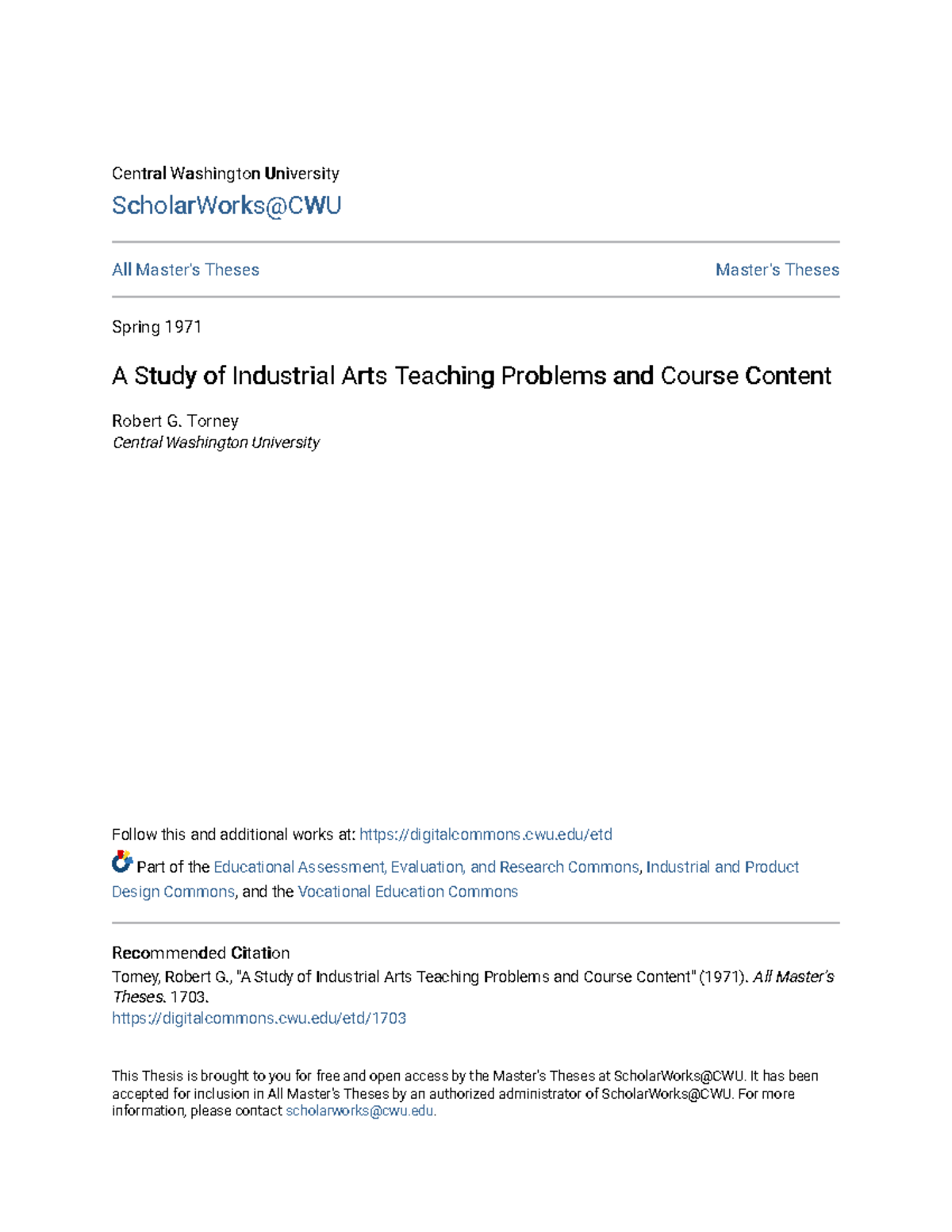 A Study of Industrial Arts Teaching Problems and Course Content ...