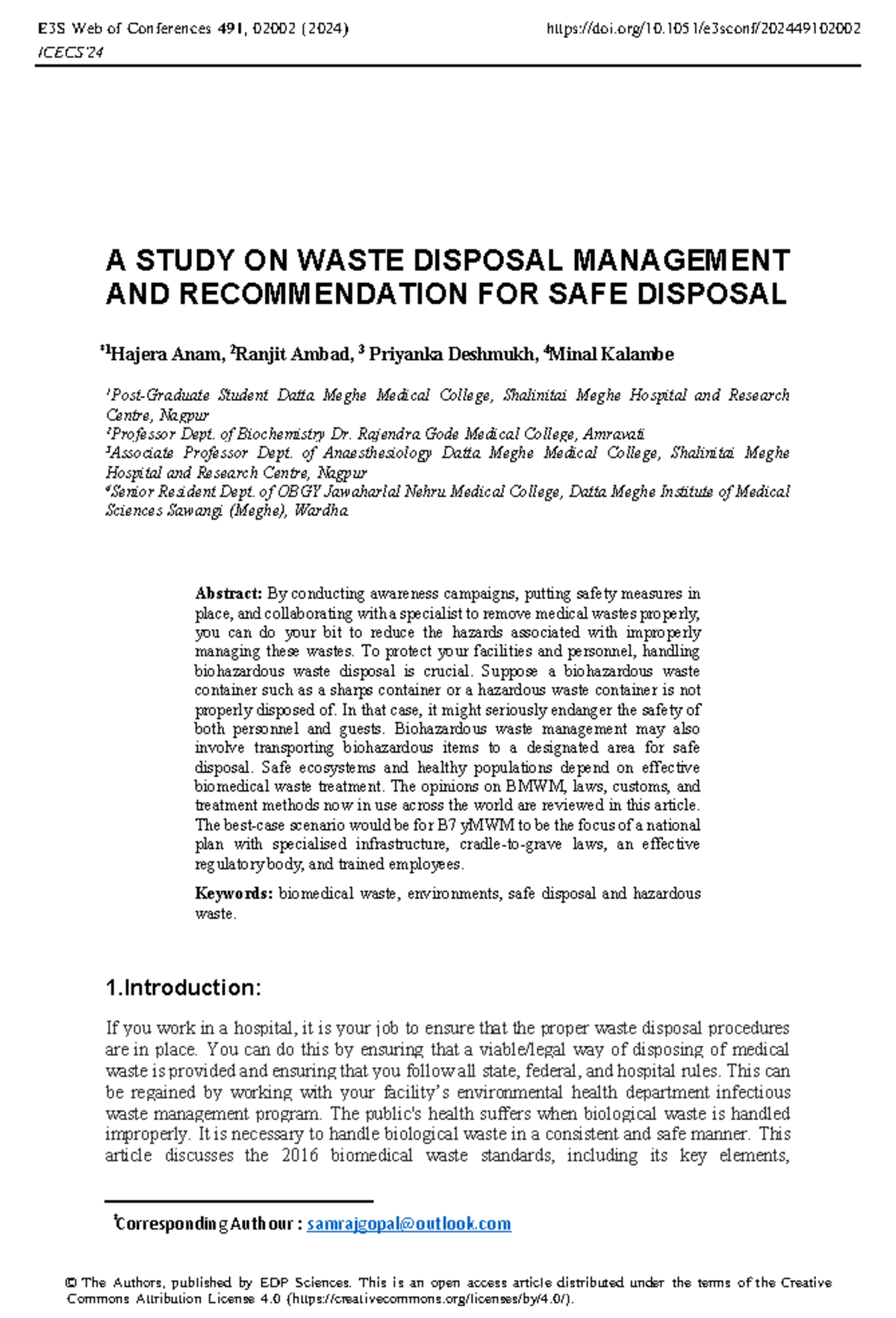 A Study on Waste Disposal Management and Recommend - A STUDY ON WASTE ...