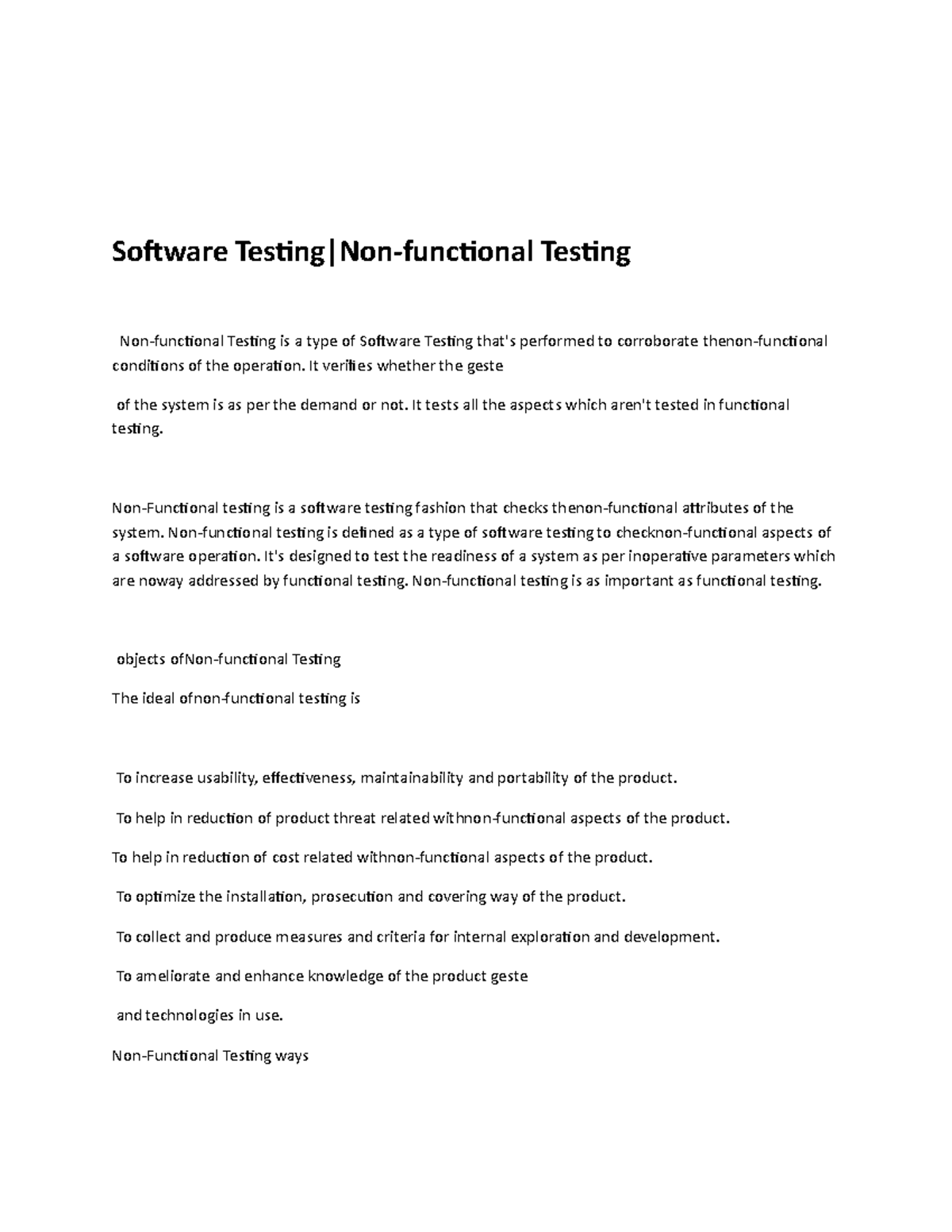 Software Testing Non Functional Testing Software Testingnon