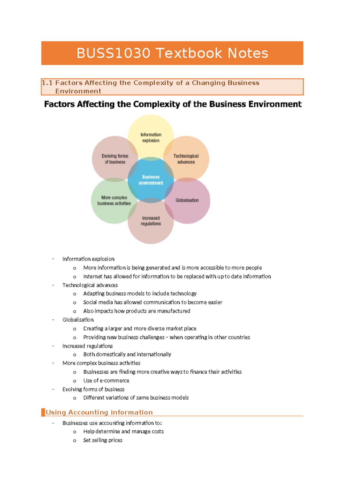 BUSS1030 Module Notes - BUSS1030 Textbook Notes 1 Factors Affecting the ...