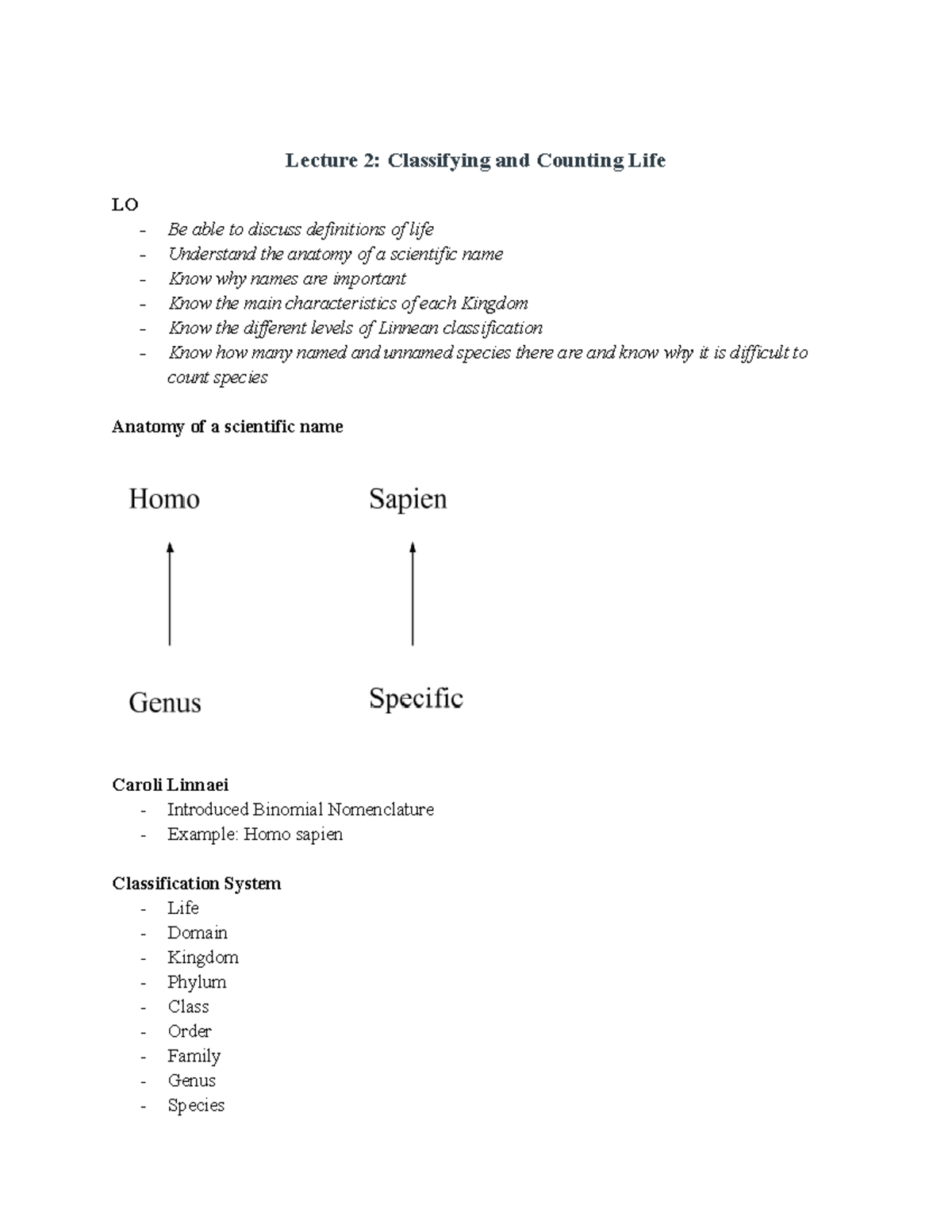 L1 Counting Classifying Life - Lecture 2: Classifying and Counting Life ...