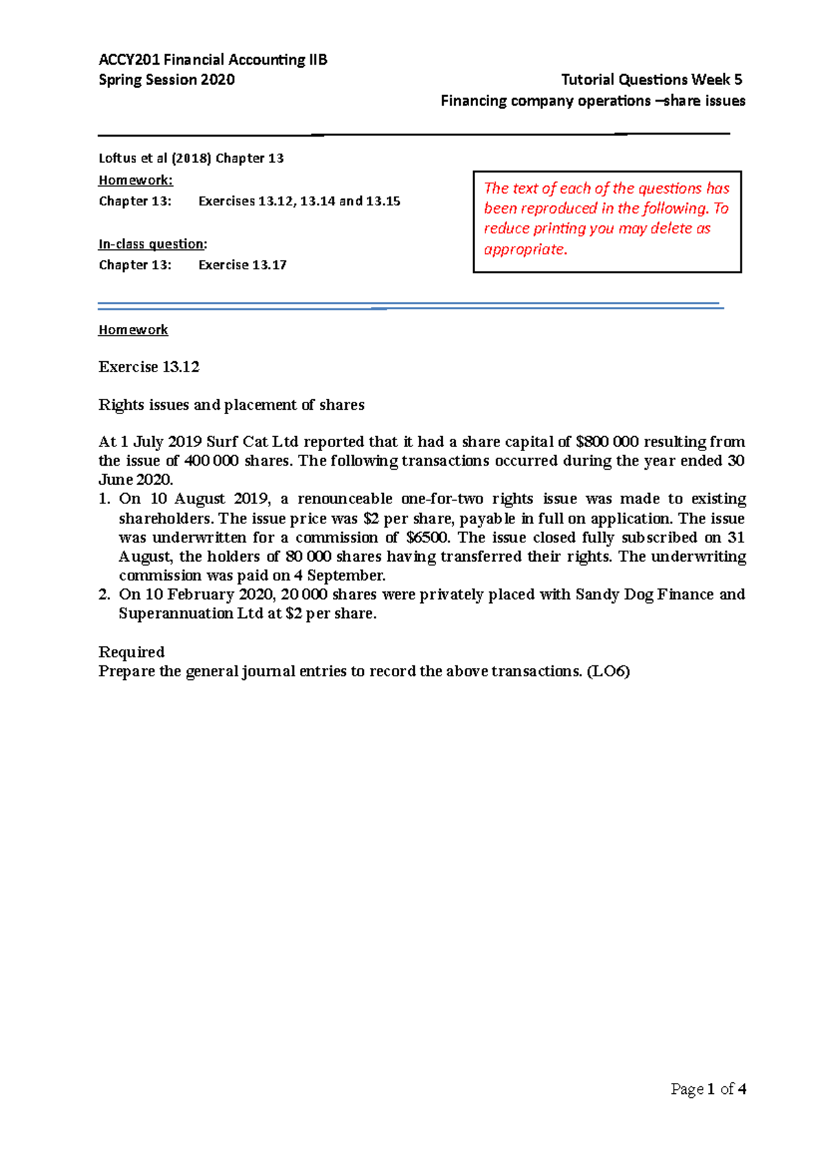 W5 tutorial Questions Financing Company Operations - Spring Session ...