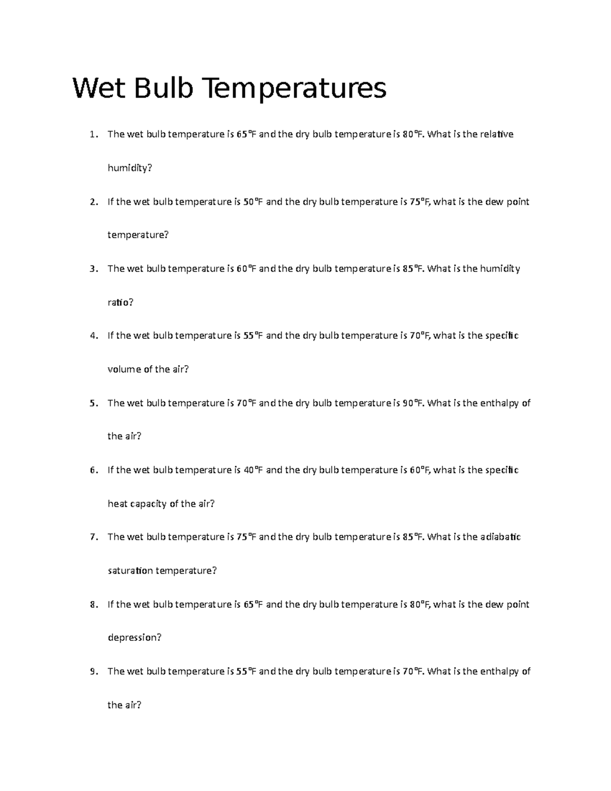 Wet Bulb Temperatures - self-made worksheet for basic thermodynamics ...