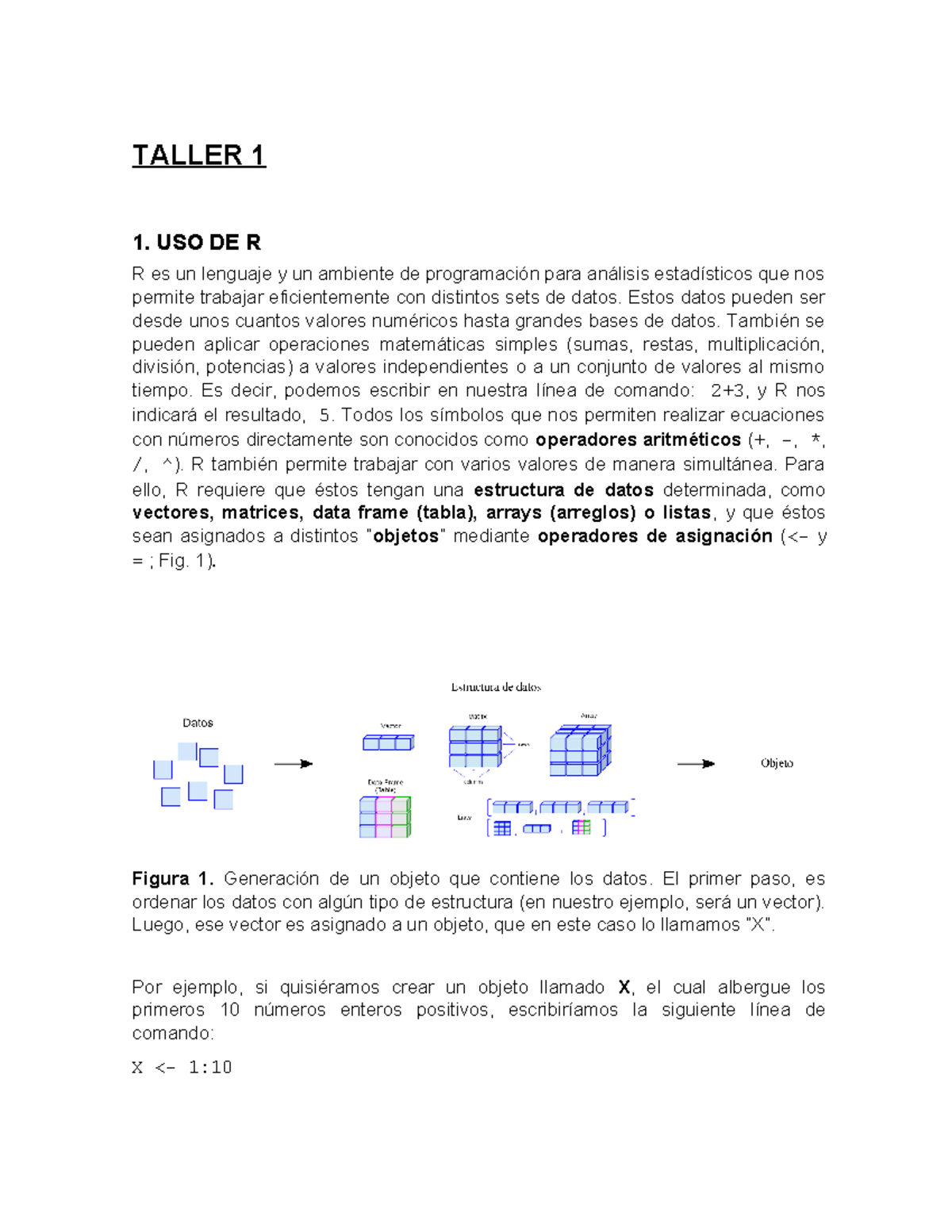 DEBD130 Guía Taller 1 2024 - TALLER 1 1. USO DE R R es un lenguaje y un ...