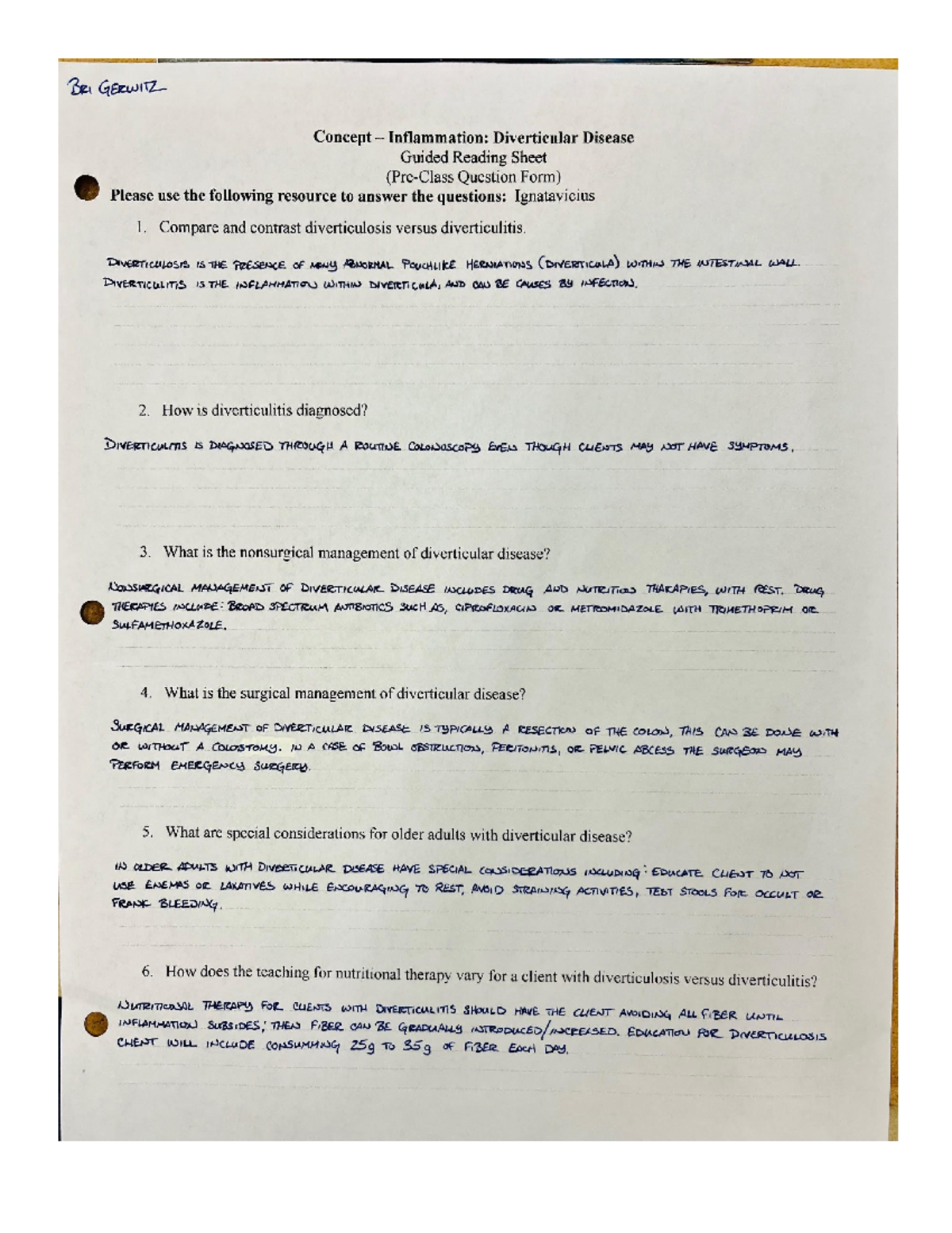 Diverticulitis - NUR2034C - Studocu