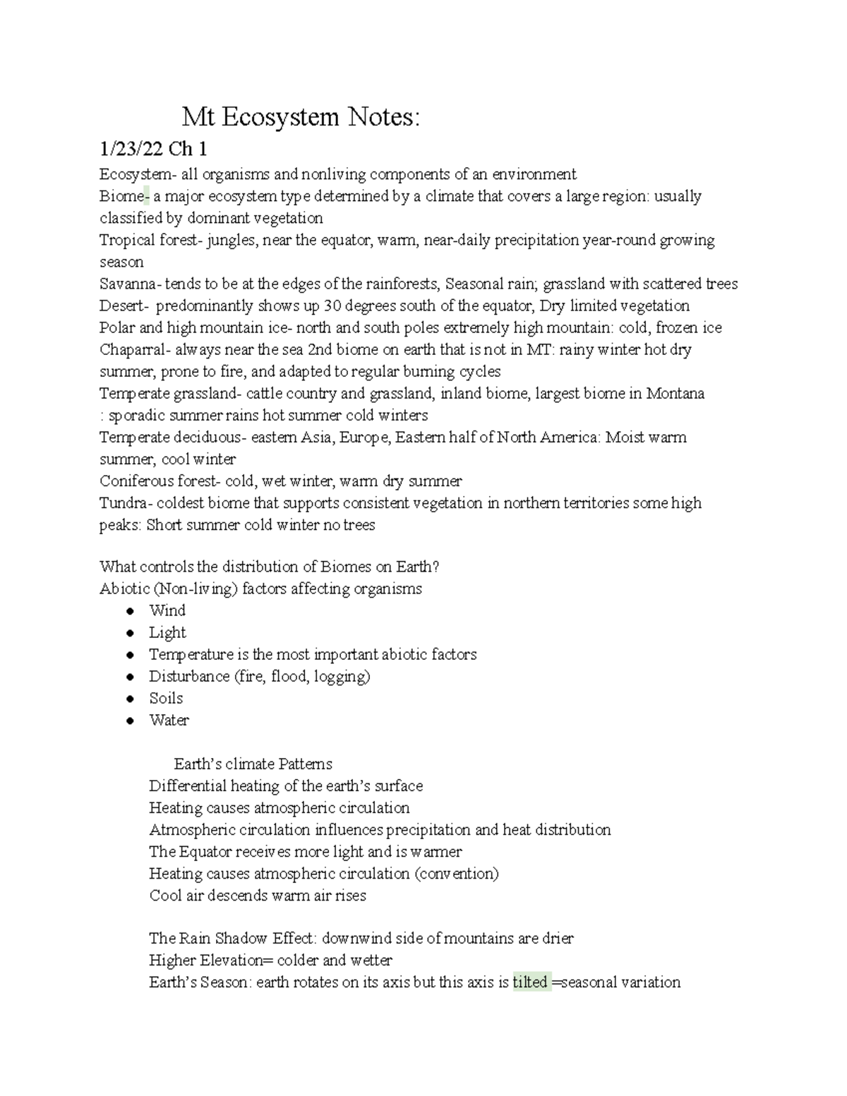 Notes for Mt Ecosystems Unit 1 - Mt Ecosystem Notes: 1/23/22 Ch 1 ...