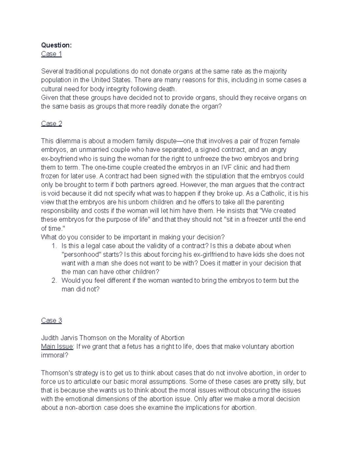 Ethical Dilemma Questions — Morality in Health Care Practice Case ...