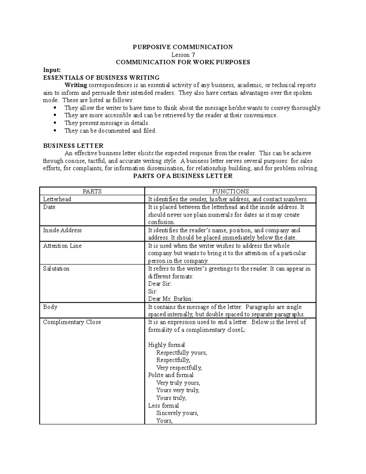 COMMUNICATION FOR WORK PURPOSES - Purposive Communication - PangSU ...