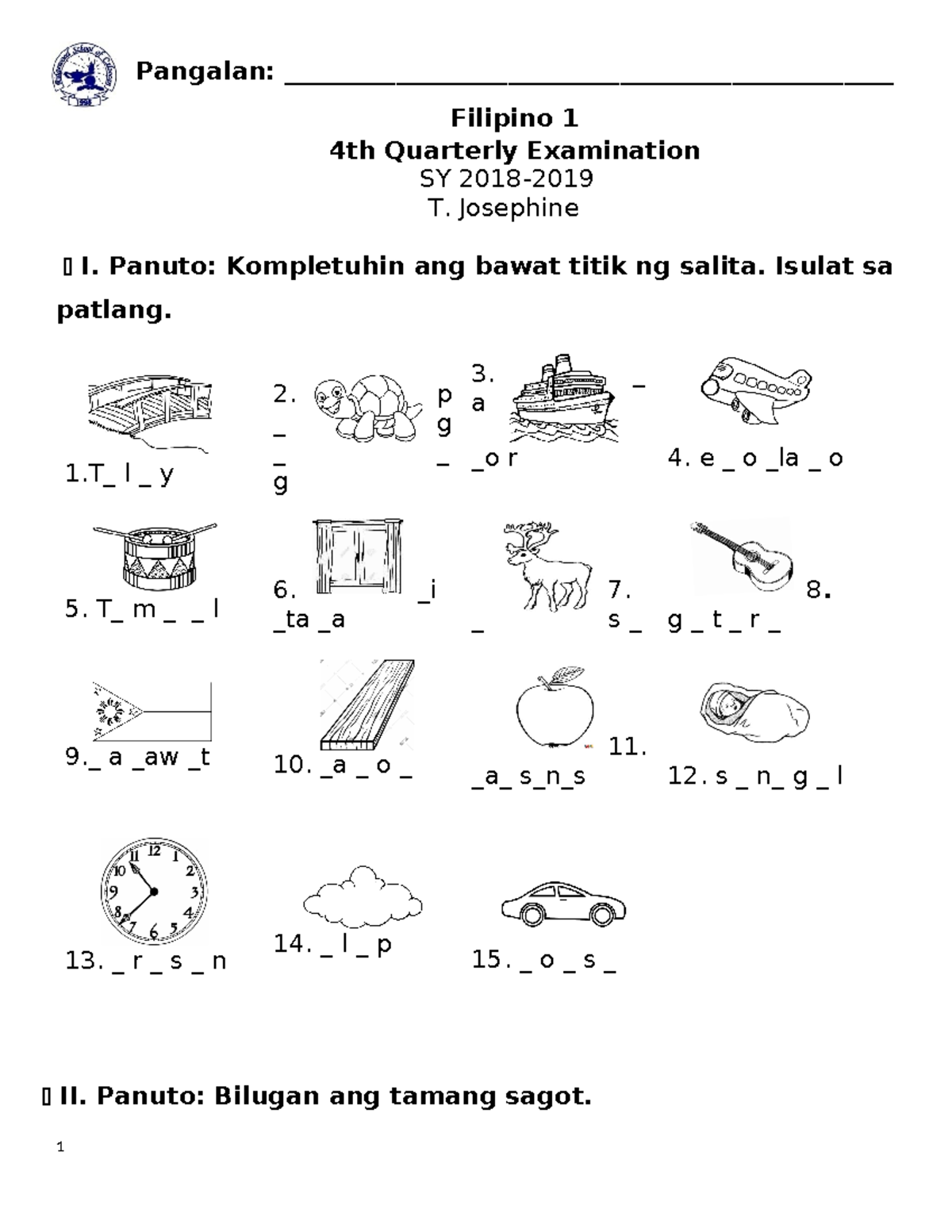 Filipino Grade 1 - Pangalan ...
