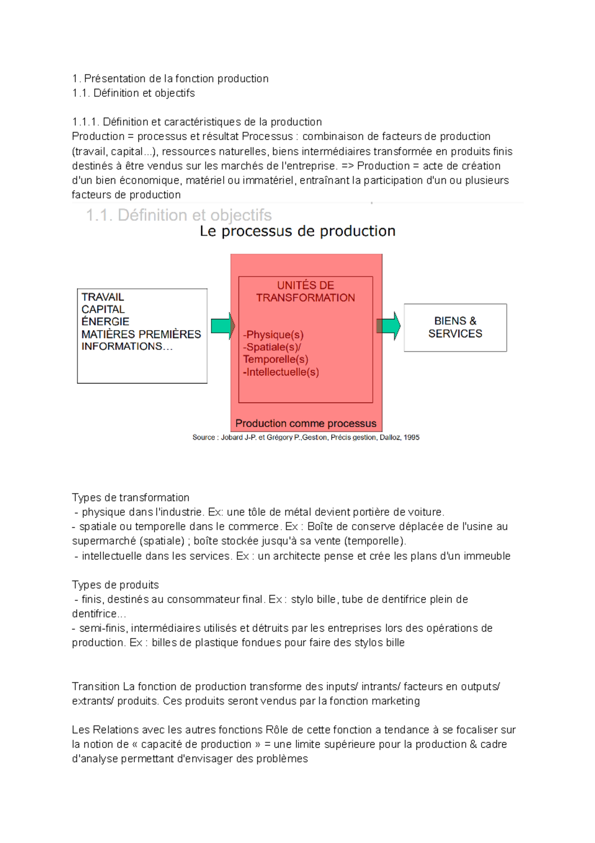 Résumé partie 3 fonction de production - Présentation de la fonction ...