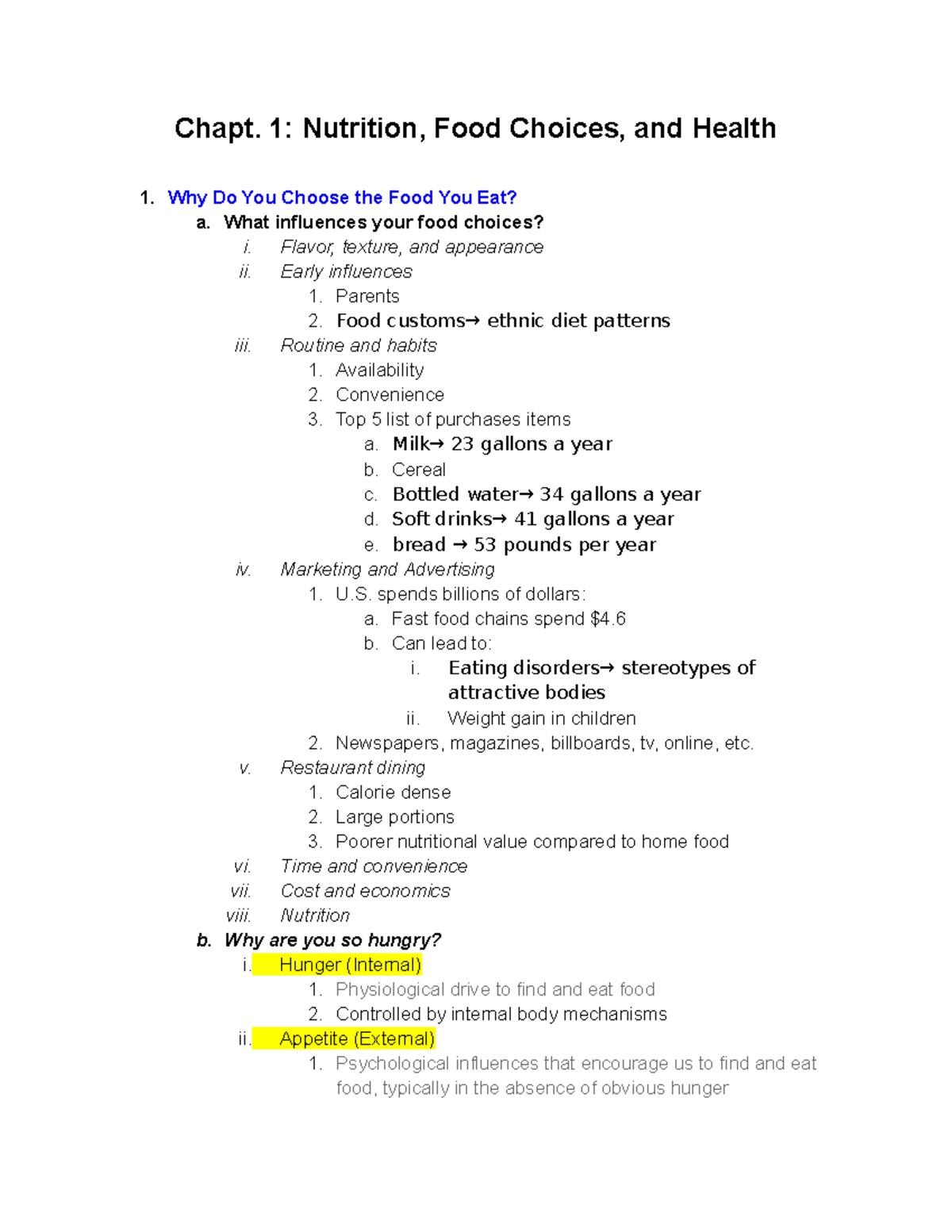 KNH 102 Notes - Chapt. 1: Nutrition, Food Choices, and Health 1. Why Do ...