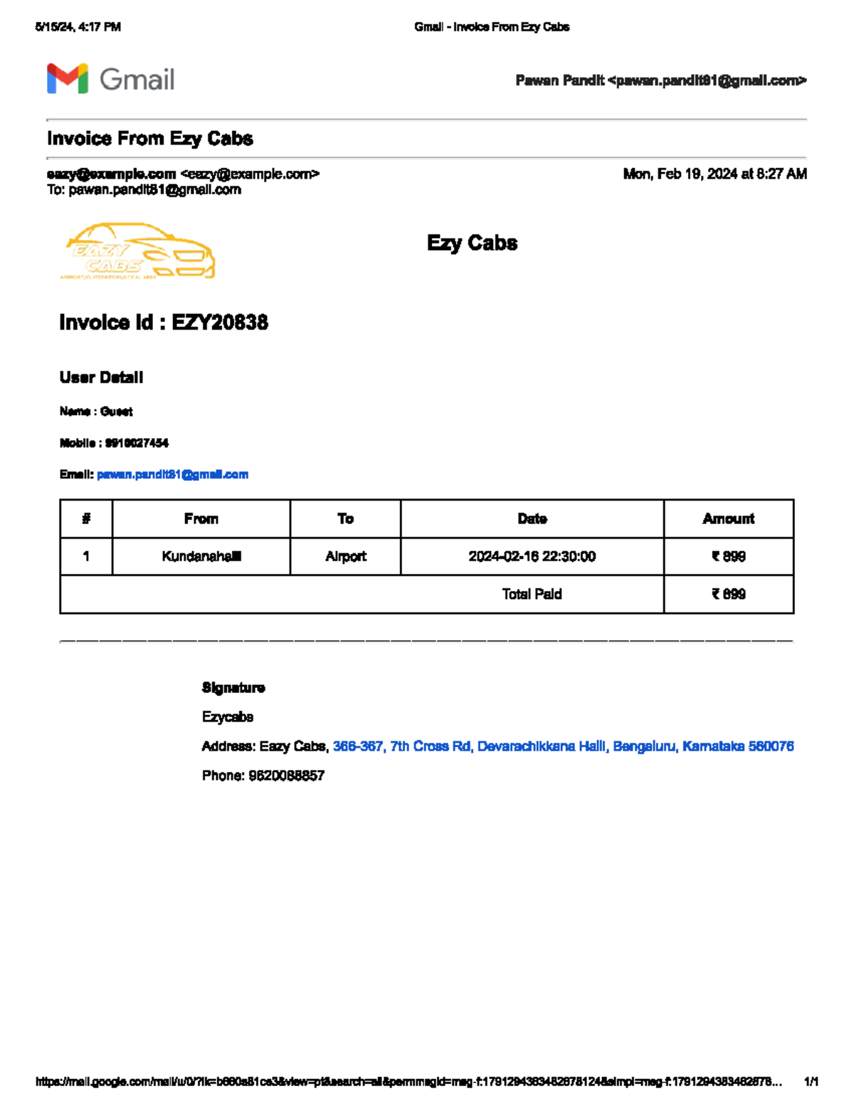 Eazy Cabs Taxi Invoice - Banking law - Studocu