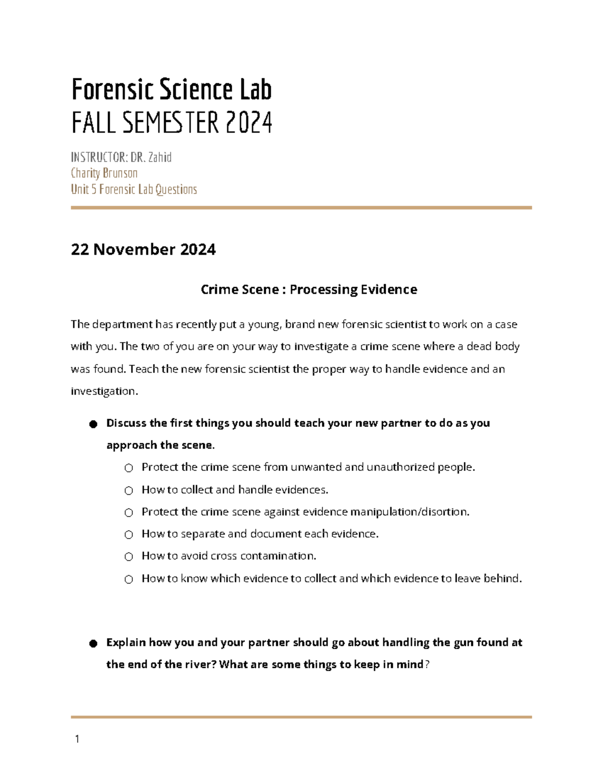 Unit 5 Lab Questions - Forensic Science Lab FALL SEMESTER 2024 ...