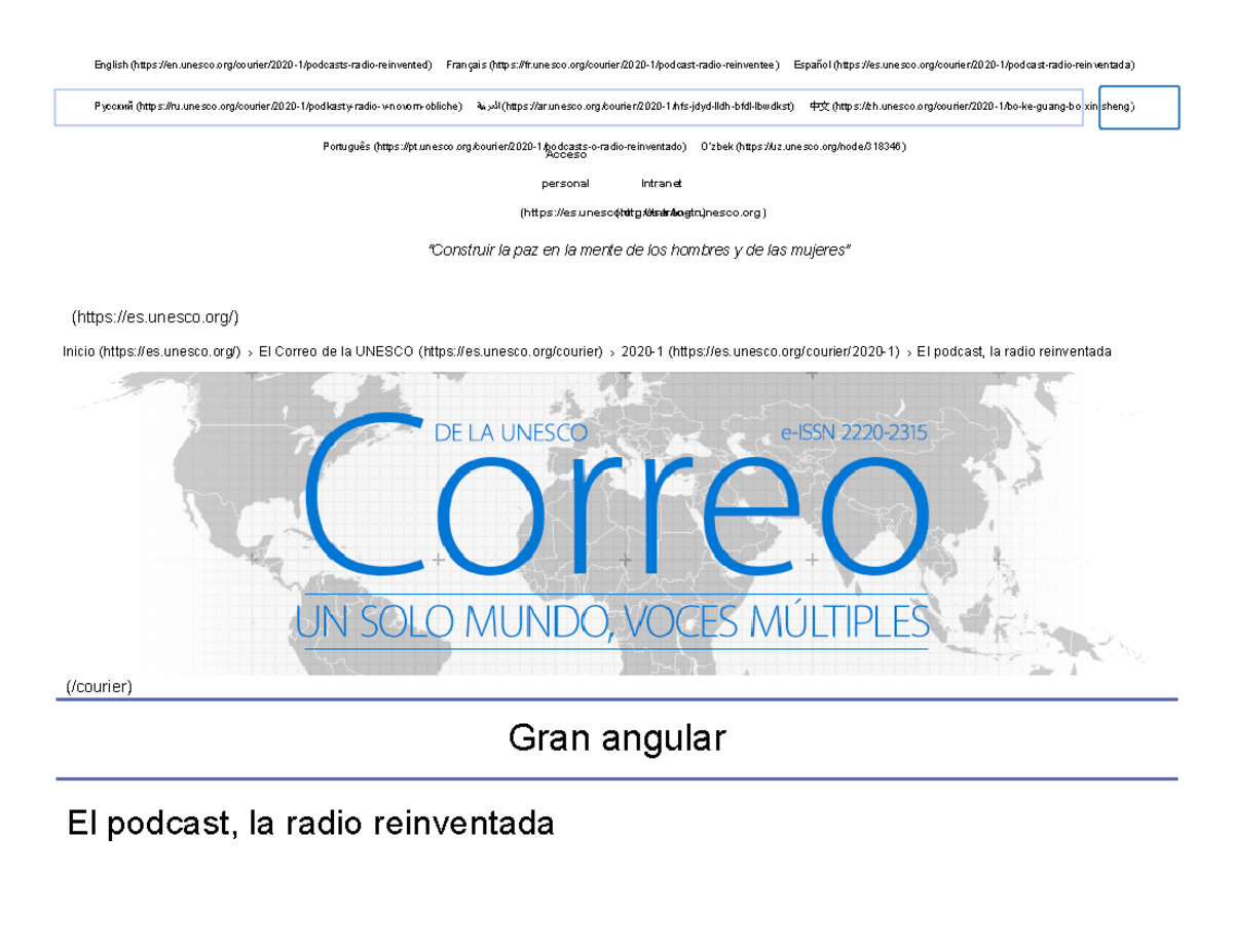 El podcast, la radio reinventada - Inicio (es.unesco/) › El Correo de ...