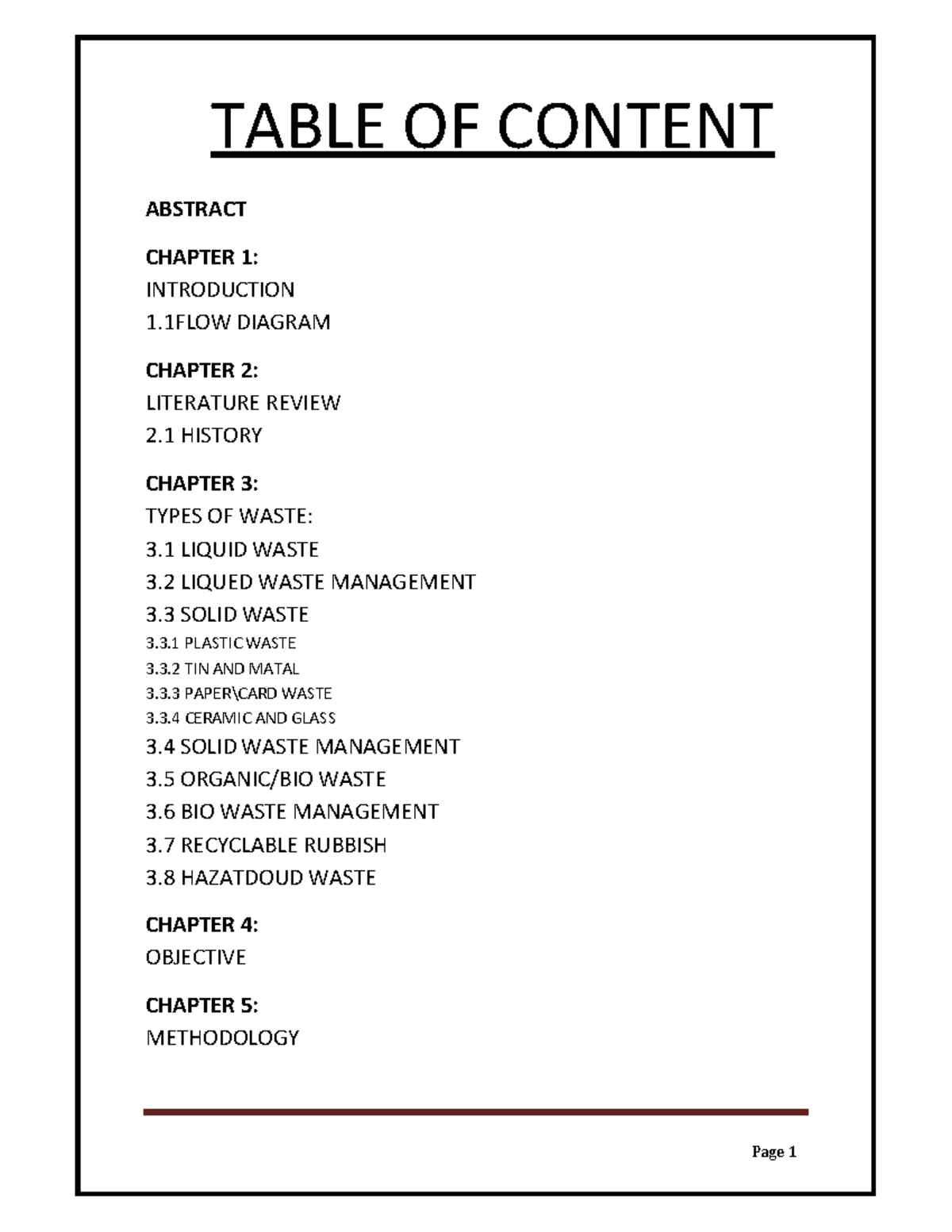 Aman Tiwari BW - Major project - TABLE OF CONTENT ABSTRACT CHAPTER 1 ...
