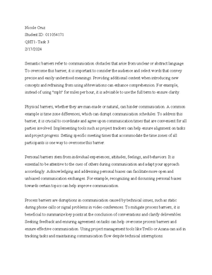 QHT1 - Task 3 - Nicole Cruz Student ID: 011054171 QHT1- Task 3 2/17 ...