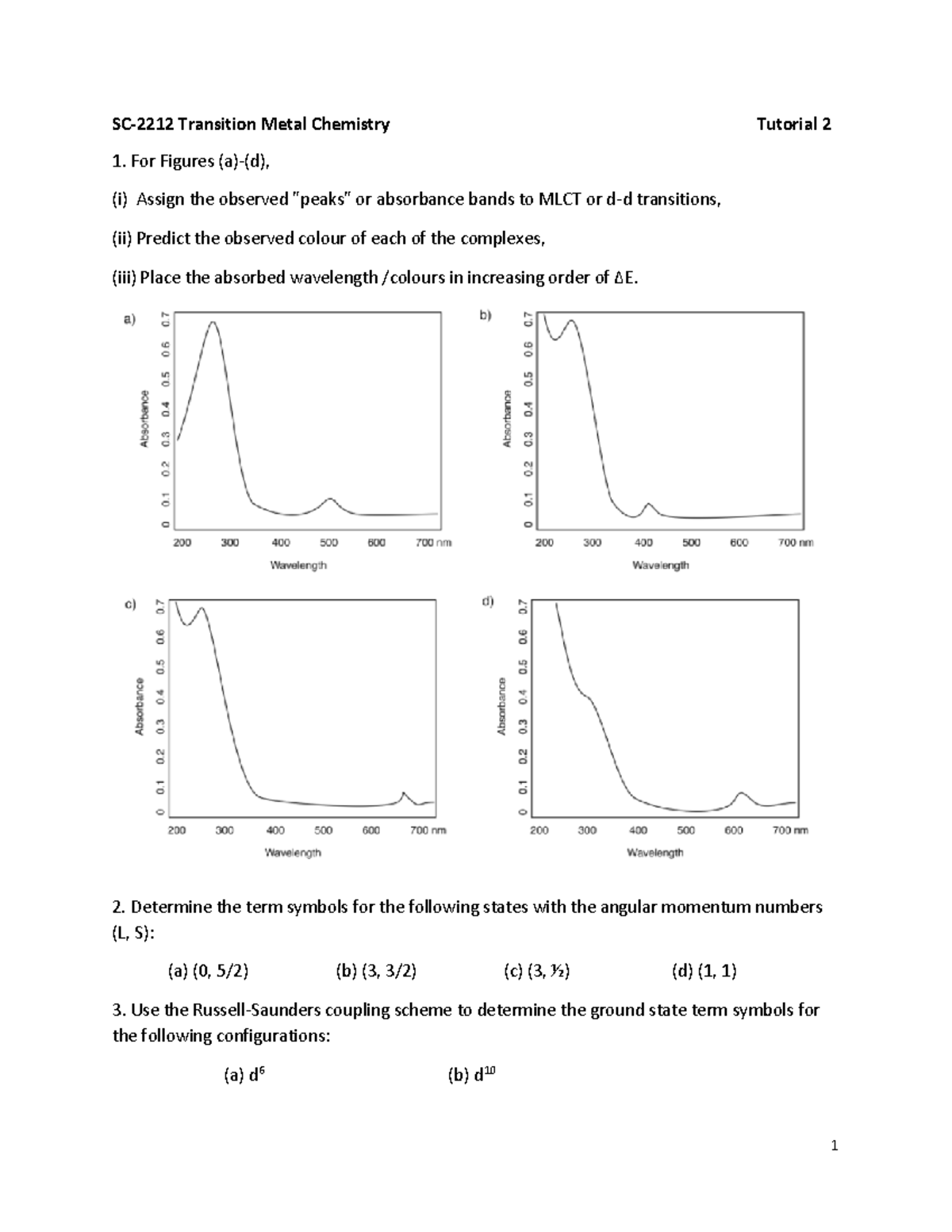 Tutorial 5 Transition Metal Chemistry - 1 SC-2212 Transition Metal ...