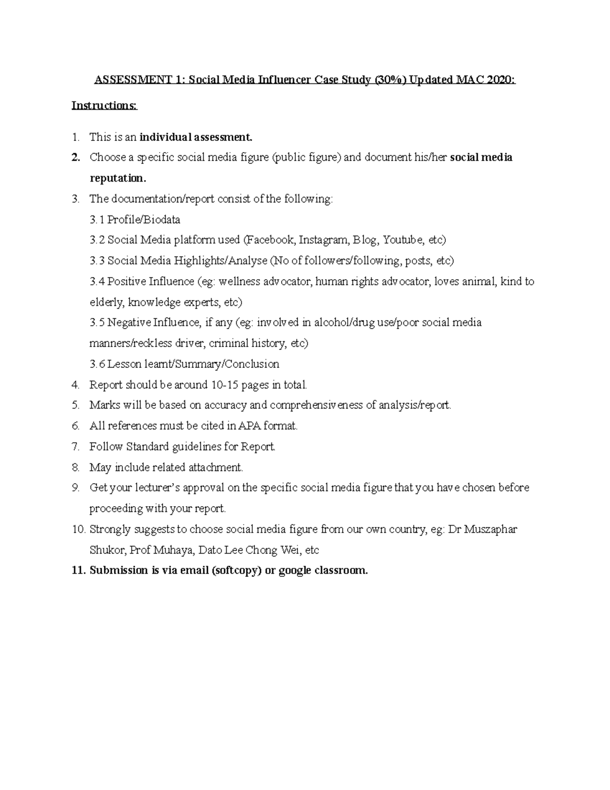 Assessment 1 Social Media Influencer Case Study - ASSESSMENT 1: Social ...