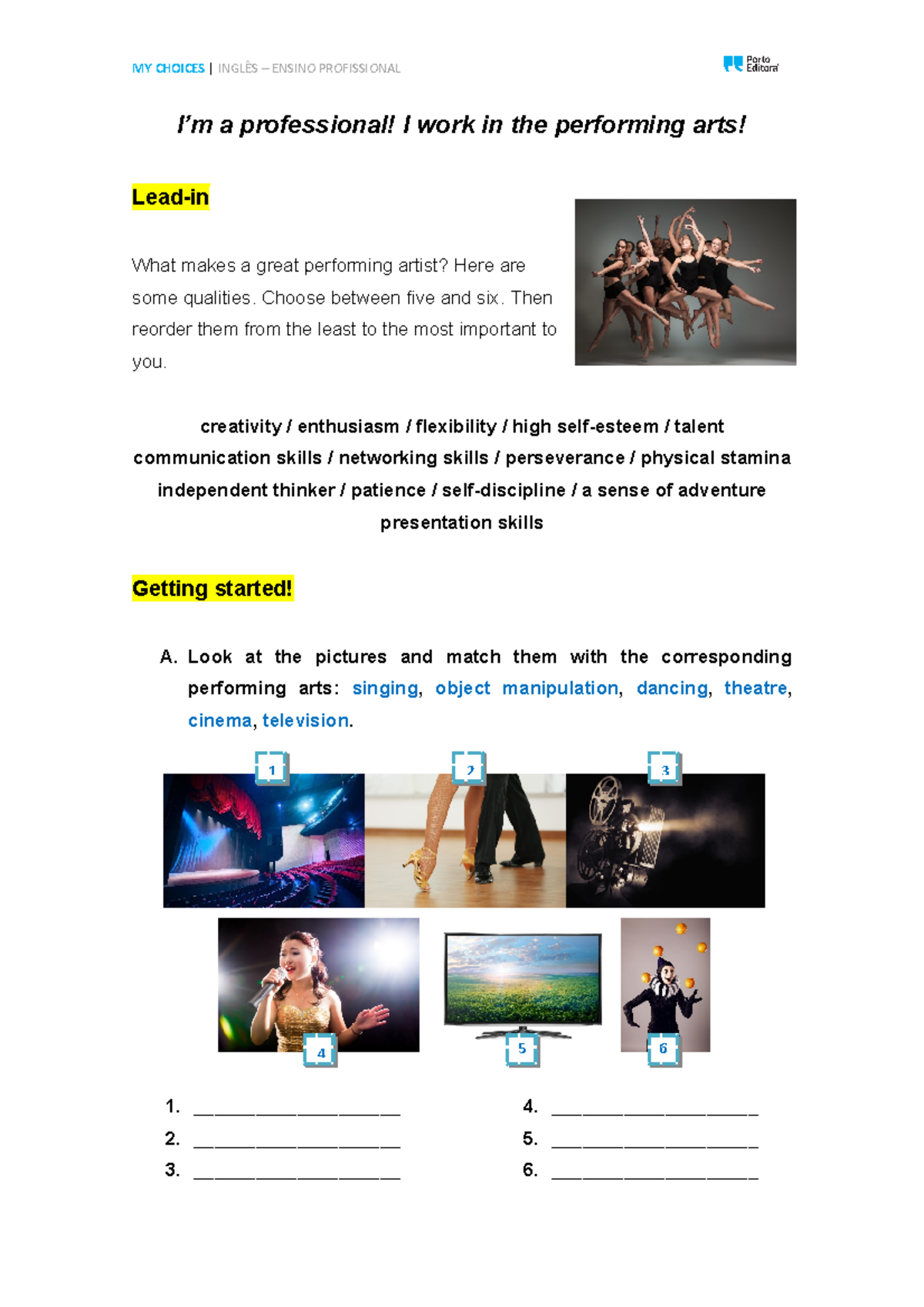My Choices Artes do espectáculo Worksheet - I’m a professional! I work ...