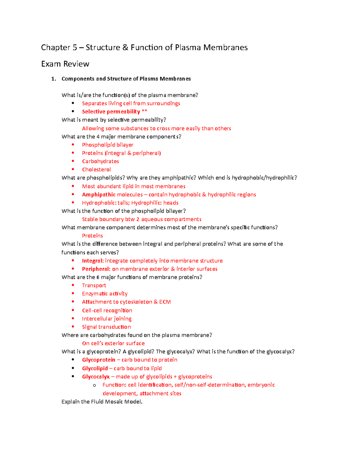 BIO 1404 Lecture - Chapter 5 Review - Chapter 5 – Structure & Function ...
