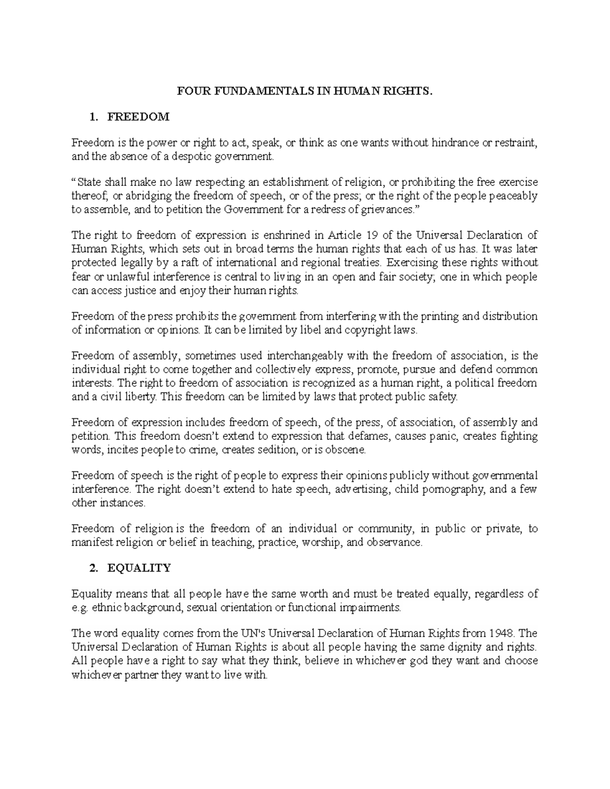 Fundamentals in Human Rights - FOUR FUNDAMENTALS IN HUMAN RIGHTS. 1 ...