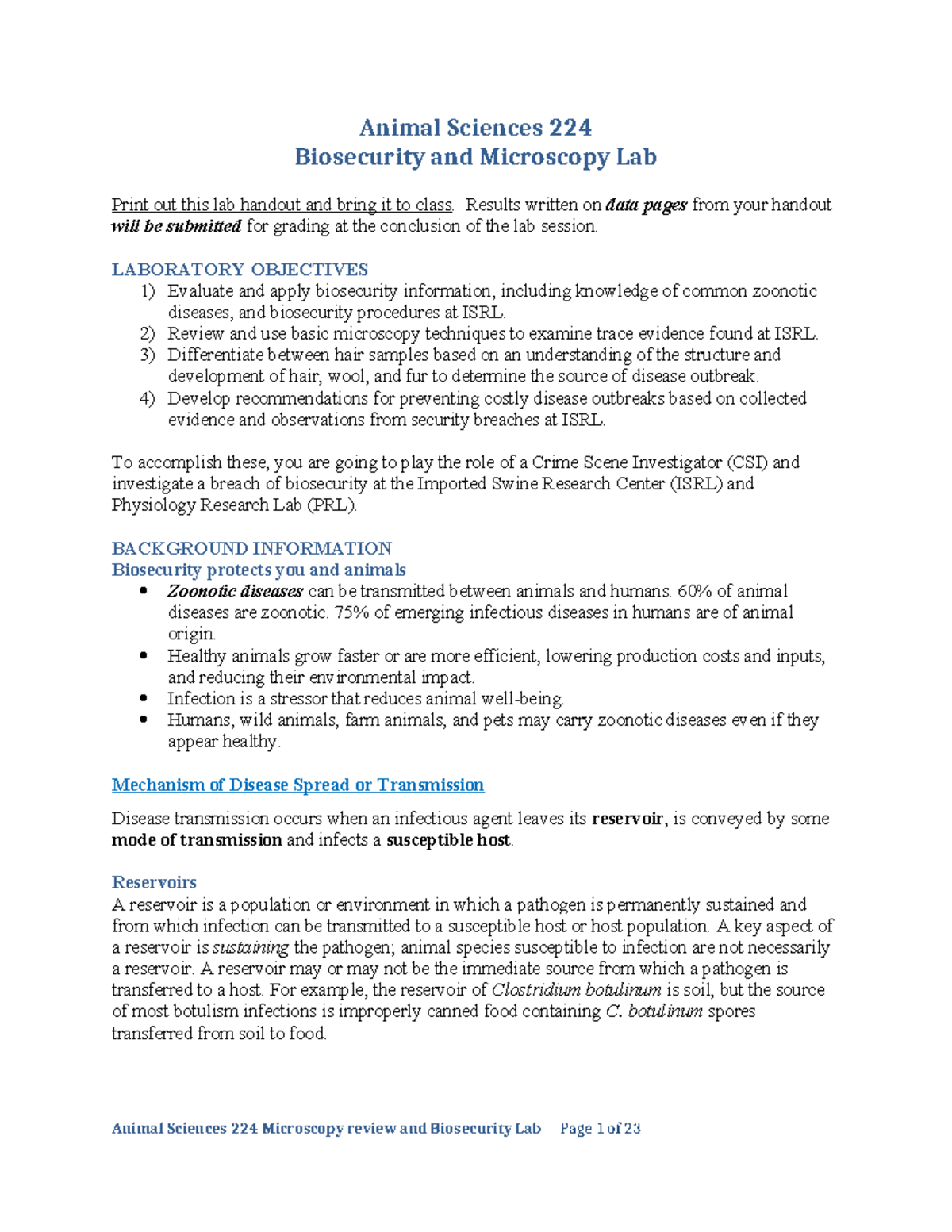 Lab+2 Biosafty Microscopy Short Students 2023 - Animal Sciences 224 ...