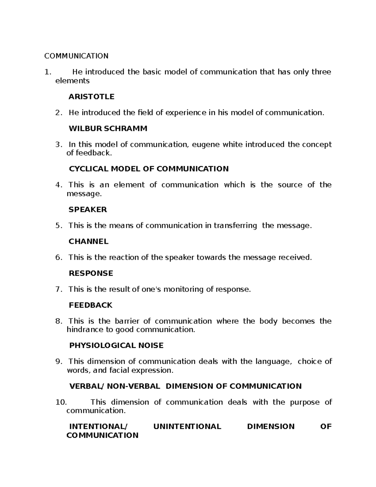 Communication - identification and true or false quiz type reviewer ...