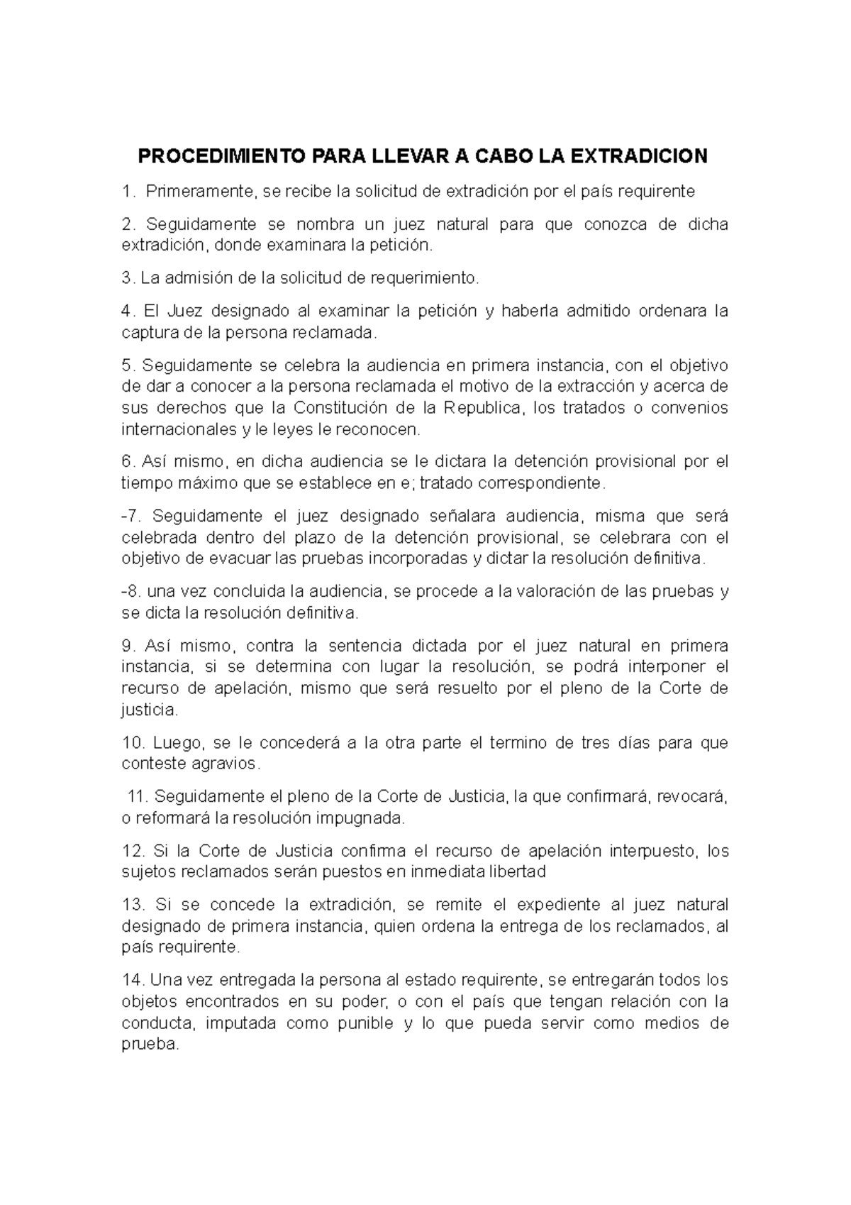 Procedimiento DE Extradicion 1 - PROCEDIMIENTO PARA LLEVAR A CABO LA ...