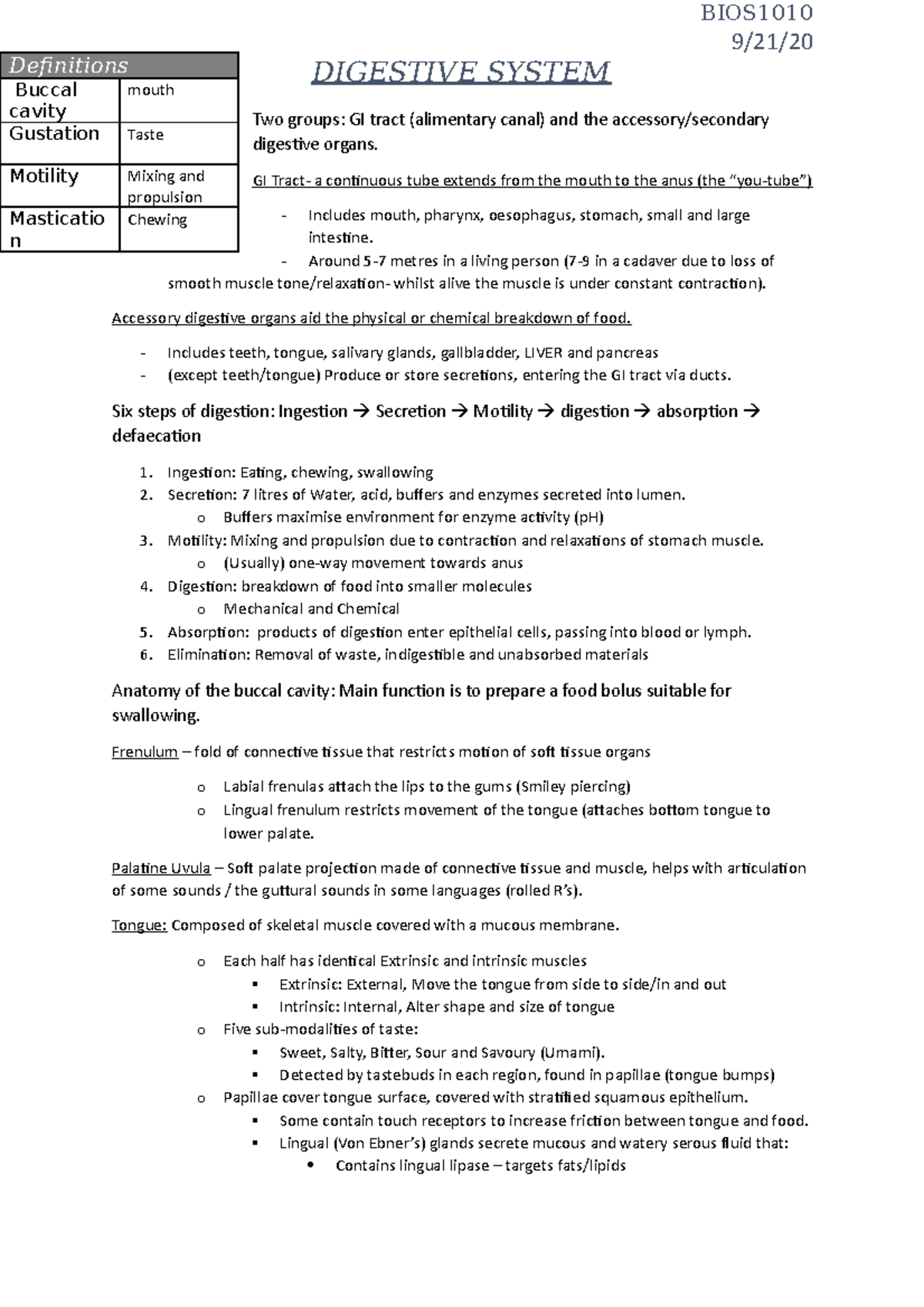 Introduction to the anatomy and physiology of the entire digestive ...