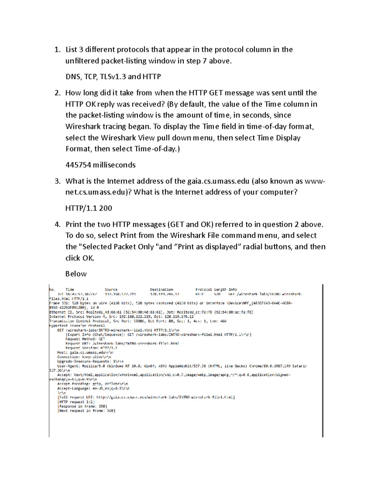Lab 1 - Lab work during class. - List 3 different protocols that appear ...