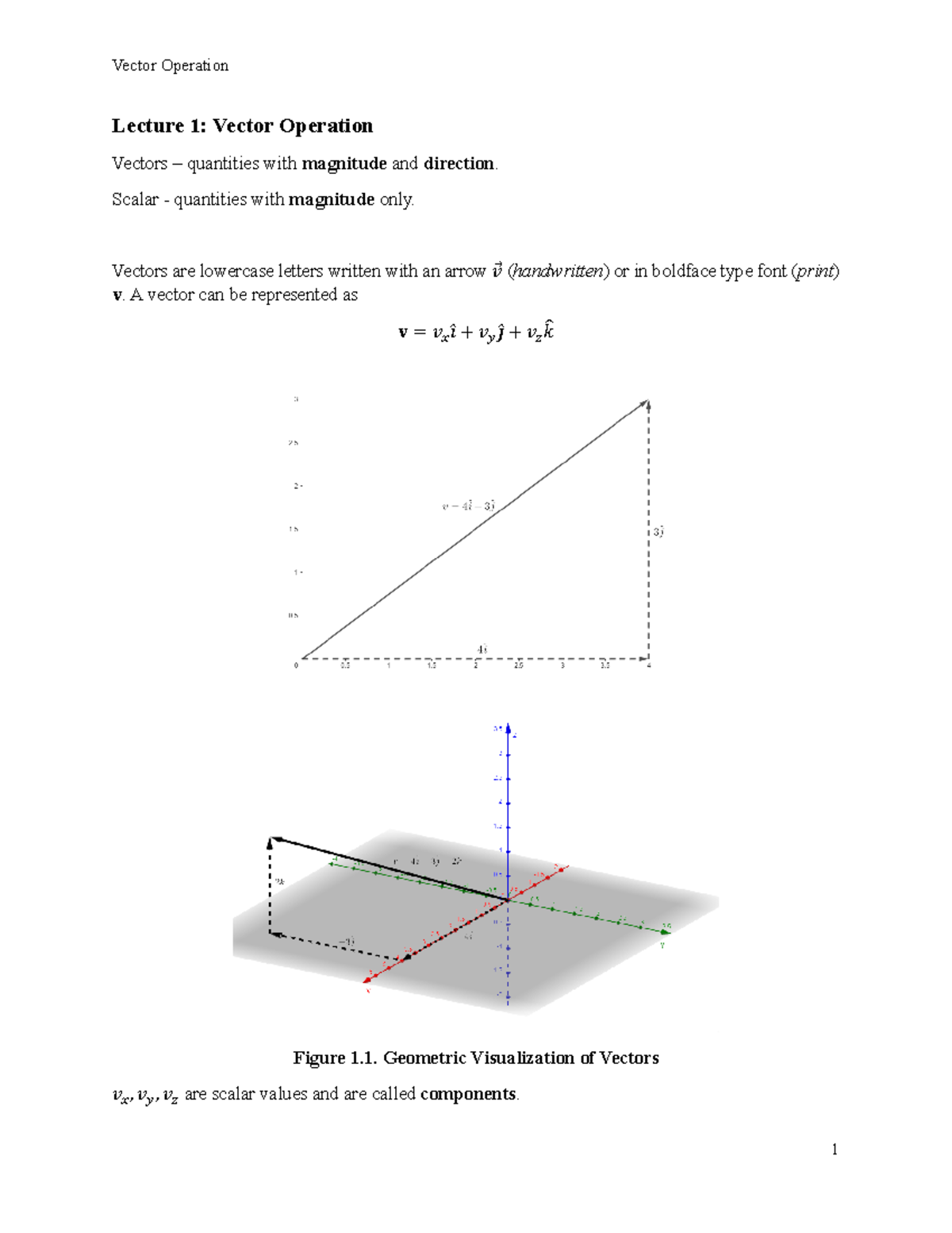 Phy2 Lecture 1 Vector Operation - Lecture 1: Vector Operation Vectors ...