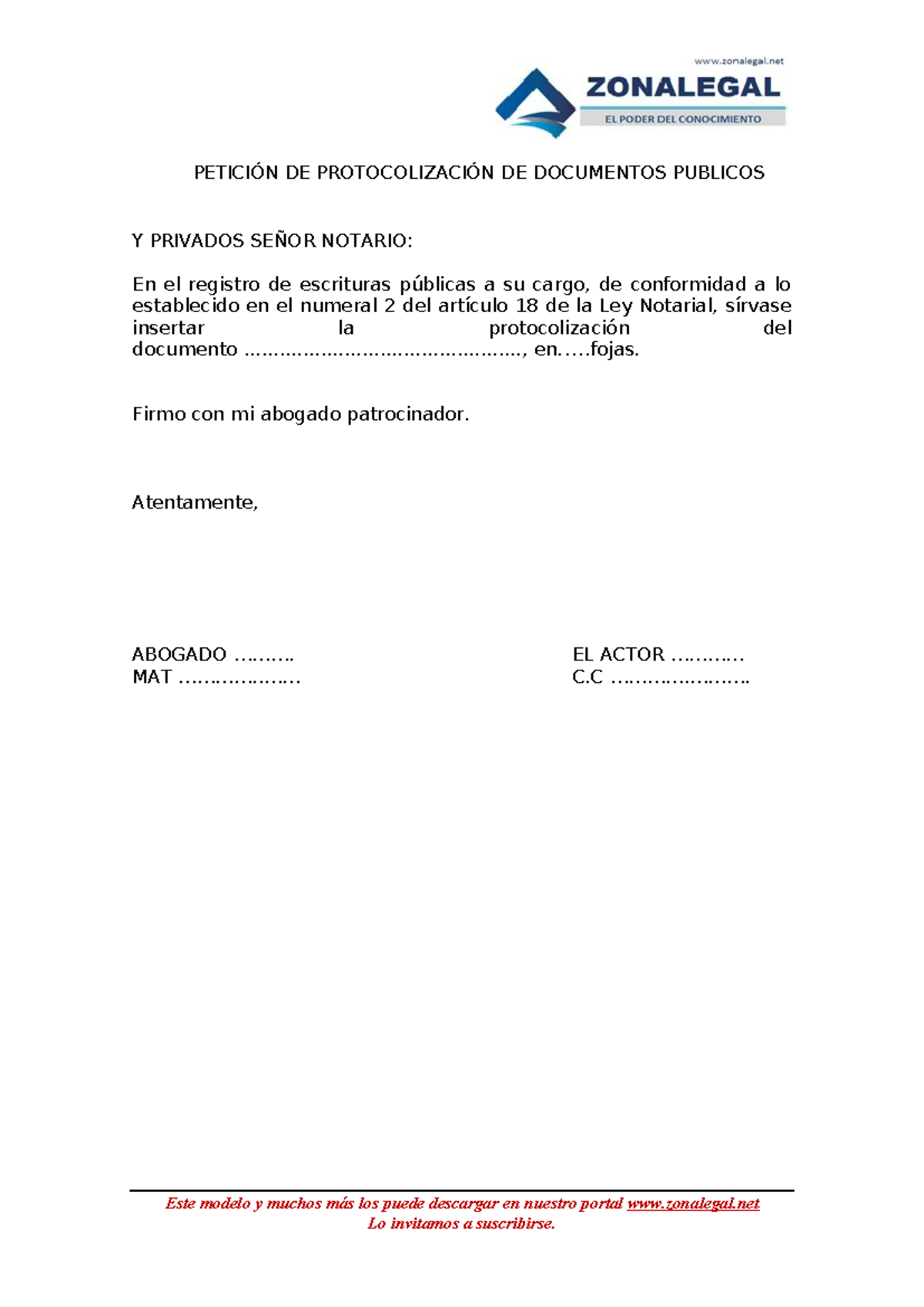 2.304. Peticion DE Protocolizacion DE Documentos Publicos Y Privados - PETICIÓN DE ...